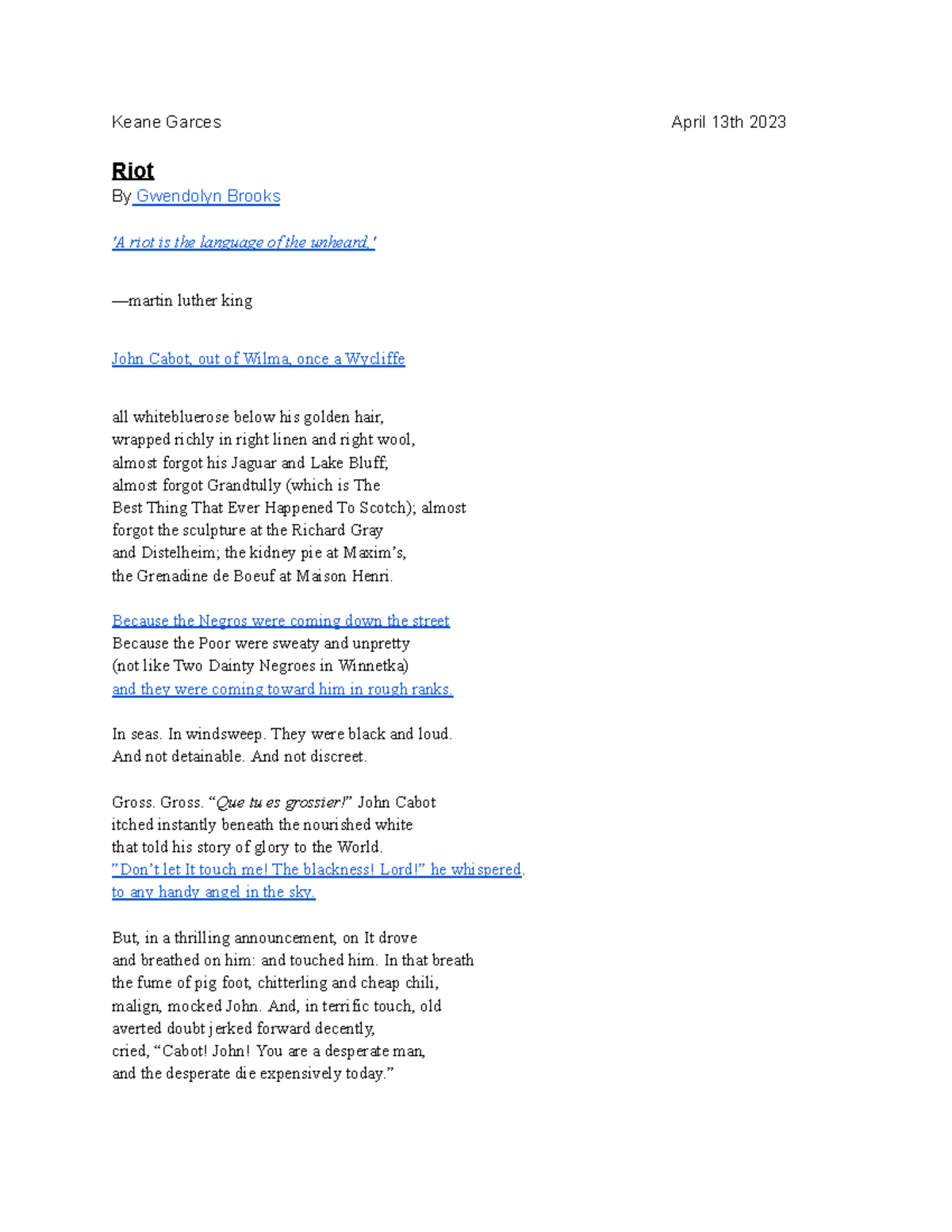 Poetry Social Annotation - Keane Garces April 13th 2023 Riot By ...