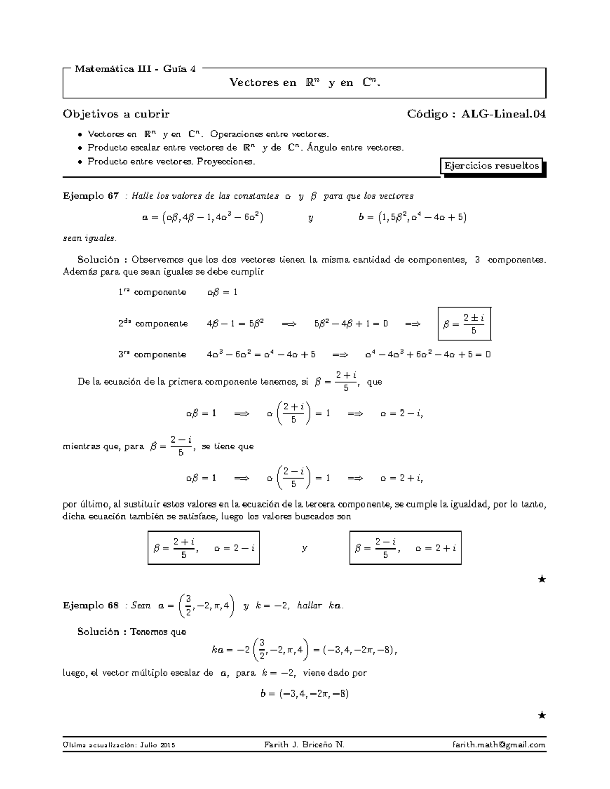 Farith 4-5 - Matemática III - Guía 4 Vectores en R n y en C n ...