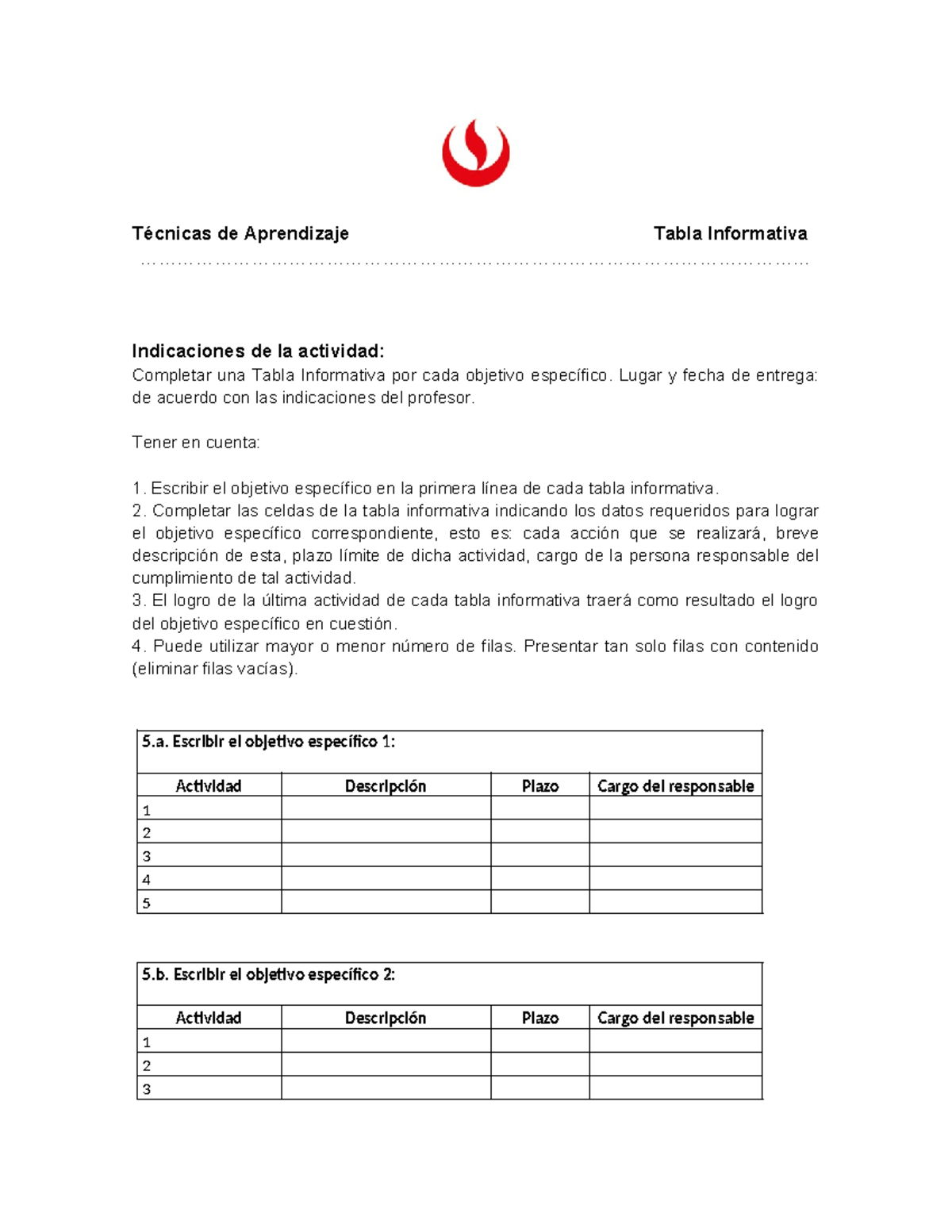 12a. Actividad - Tabla Informativa - Técnicas de Aprendizaje Tabla ...