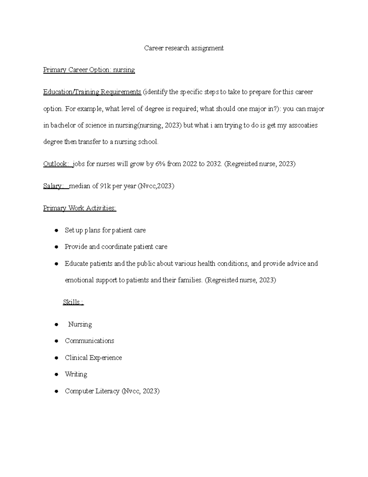 Career research assignment - Career research assignment Primary Career ...