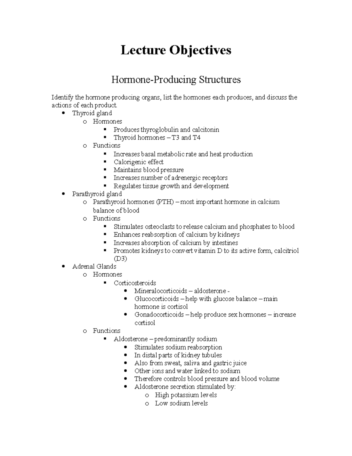 Endocrine 2 - Lecture Objectives Hormone-Producing Structures Identify ...