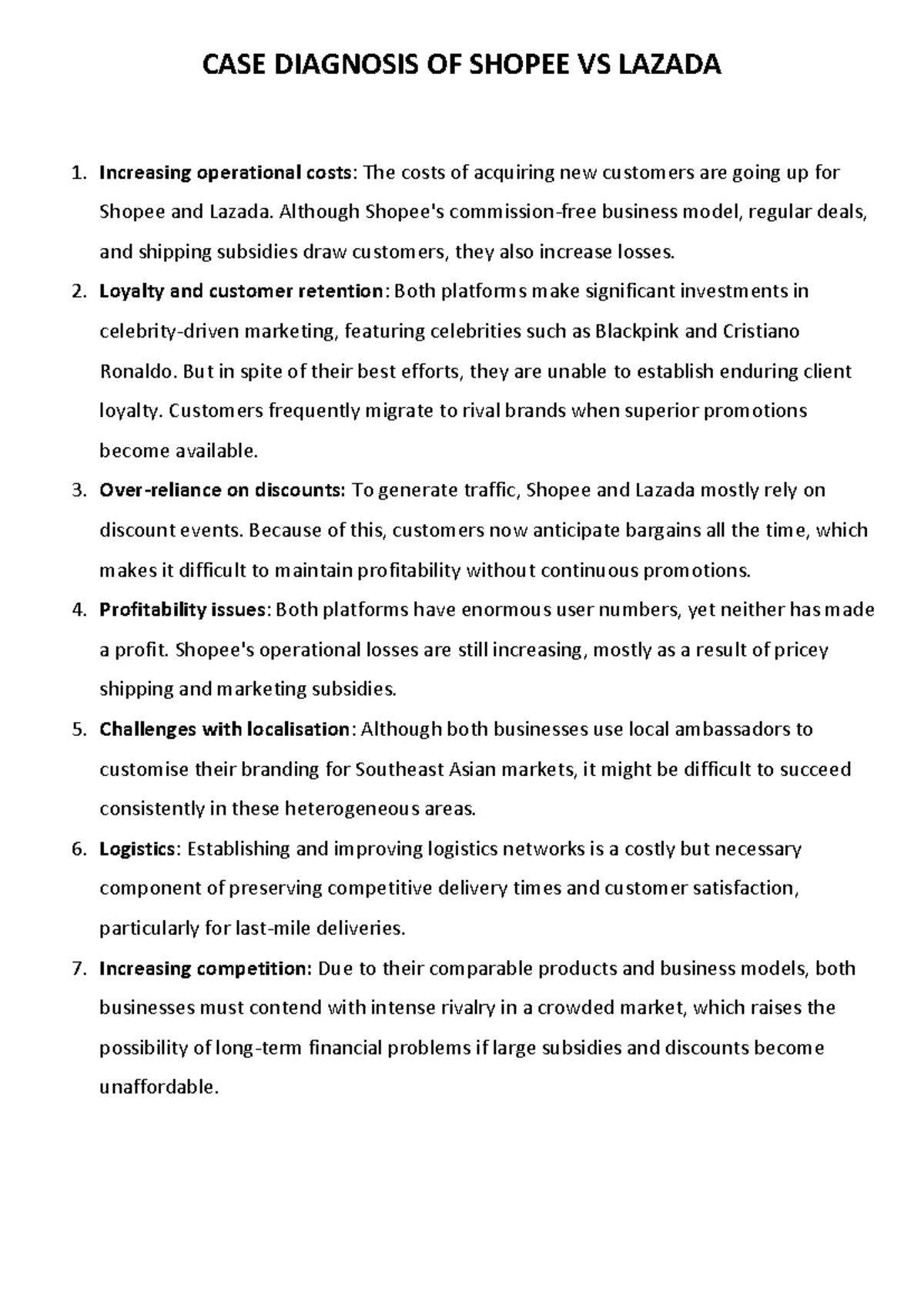 CASE Diagnosis OF Shopee VS Lazada - CASE DIAGNOSIS OF SHOPEE VS LAZADA ...