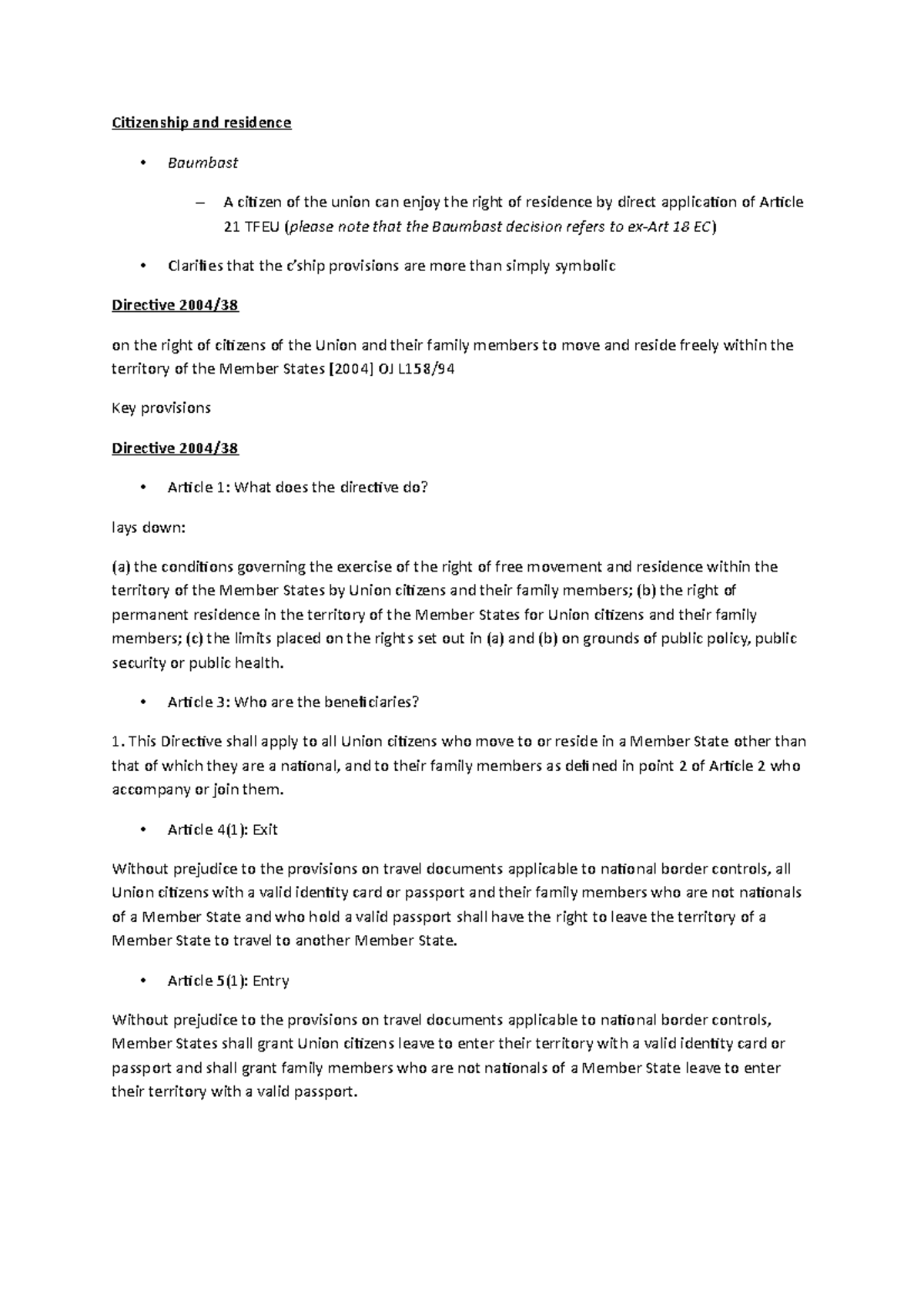 Law in a global context - EU citizenship 2 - Citizenship and residence ...
