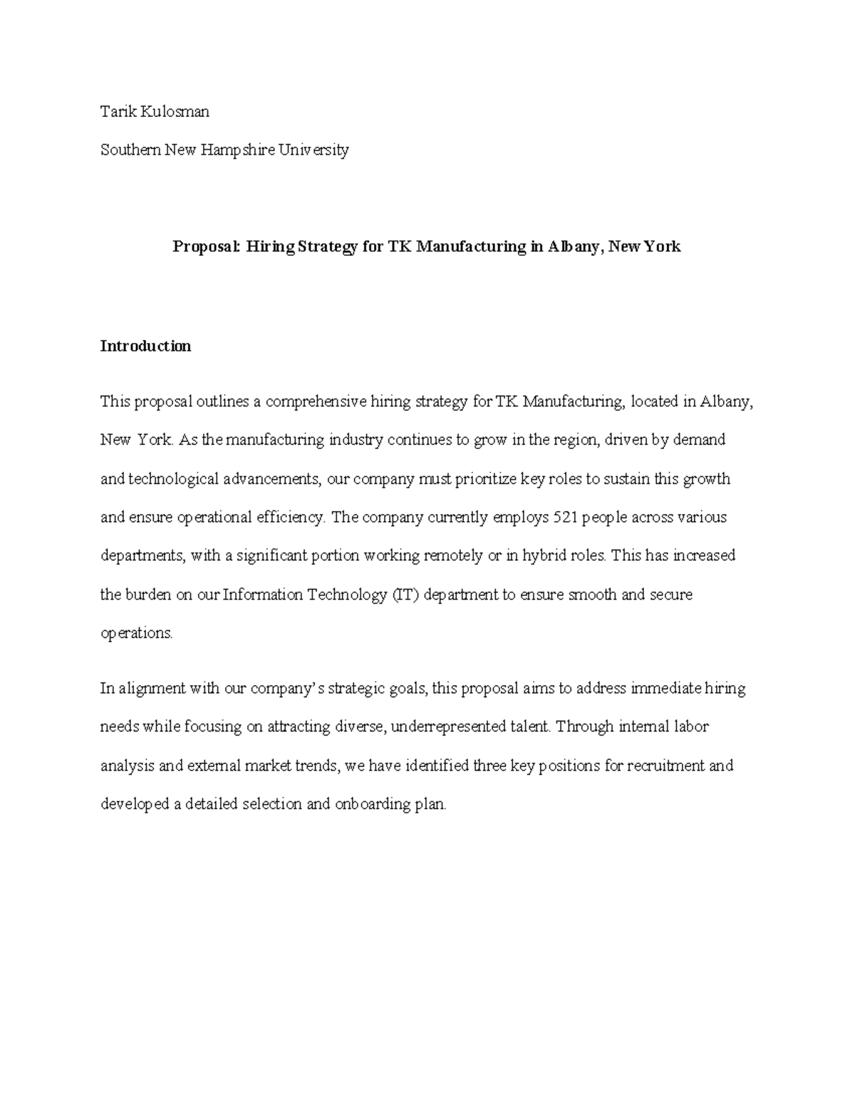 3-1 Project One HRM-425 - Tarik Kulosman Southern New Hampshire ...