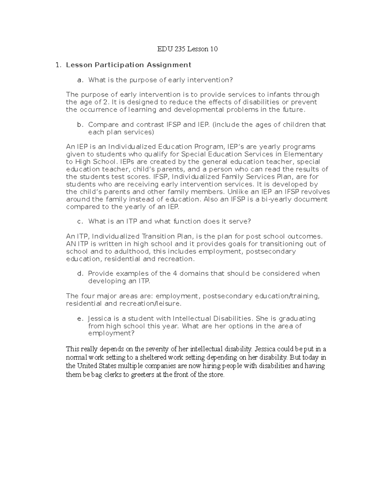 EDU 235 Lesson 10 - EDU 235 Lesson 10 Lesson Participation Assignment a ...