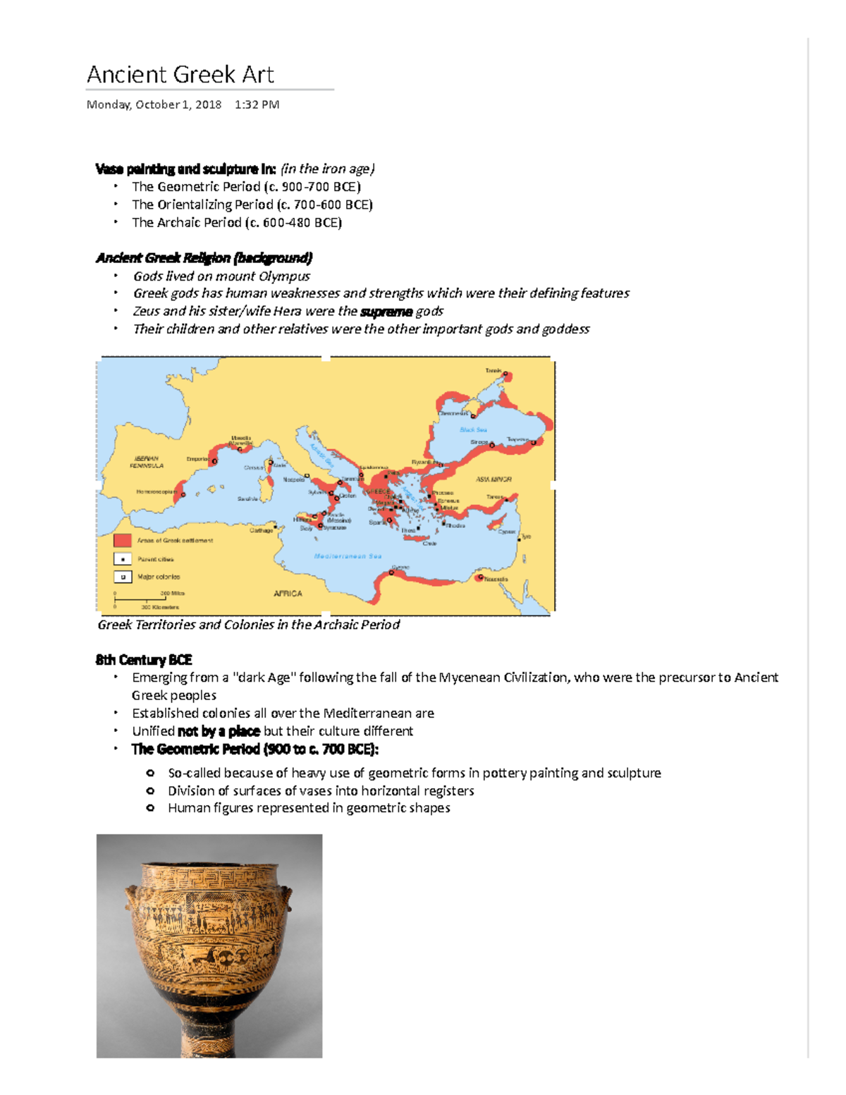 Ancient Greek Art - Lecture notes 5 - Ancient Greek Art Monday, October ...