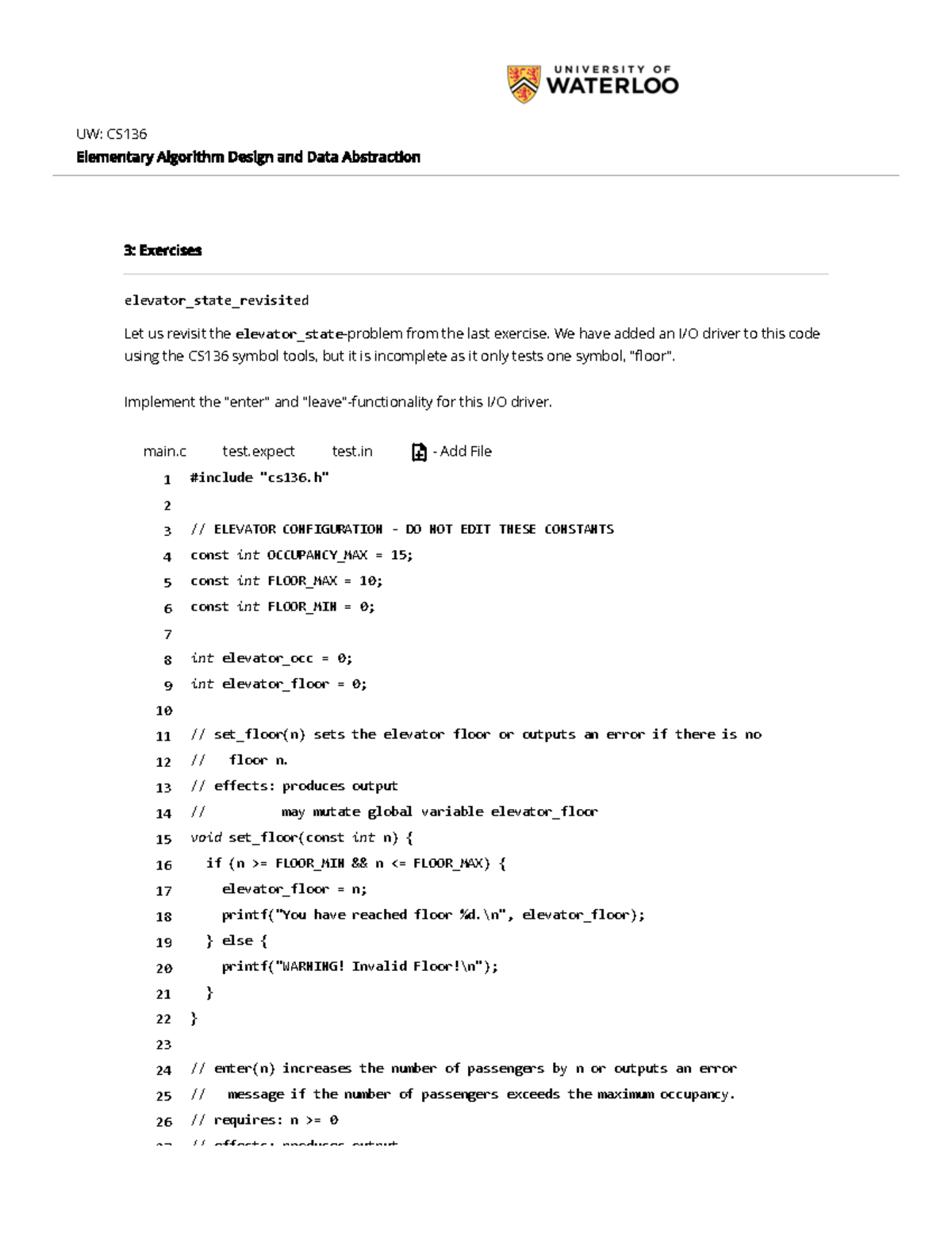3 Exercises Session 3 Memory & Control Flow CS136 Courseware UW Online. - UW: CS - Studocu