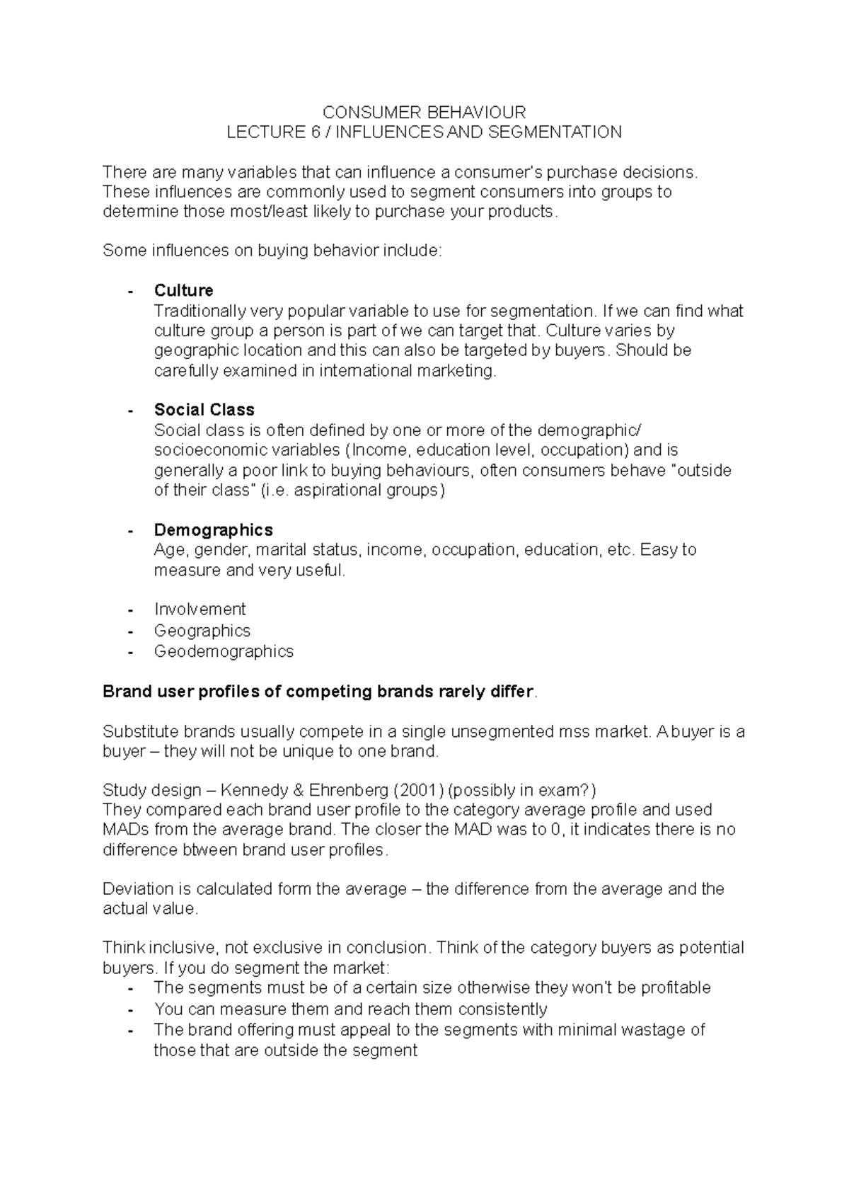 Consumer Behaviour L6 Lecture Notes 6 Consumer Behaviour Lecture 6