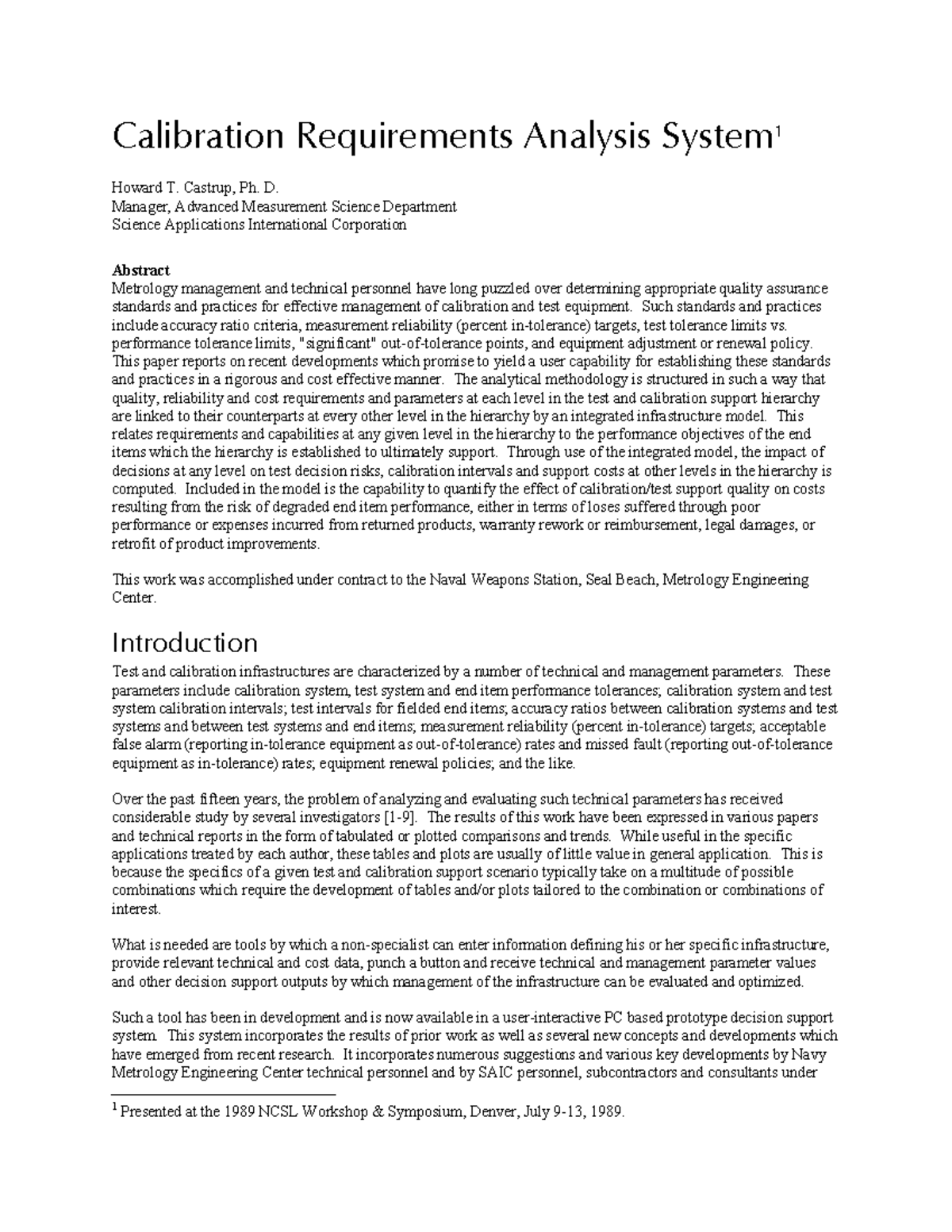 NCSL89 renovação de equipamentos - Calibration Requirements Analysis ...