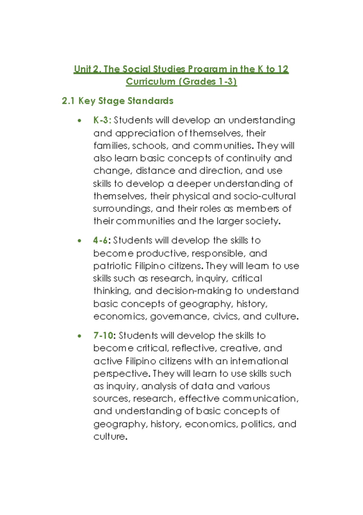 Unit 2 TSS Draft - lectures - Unit 2. The Social Studies Program in the ...