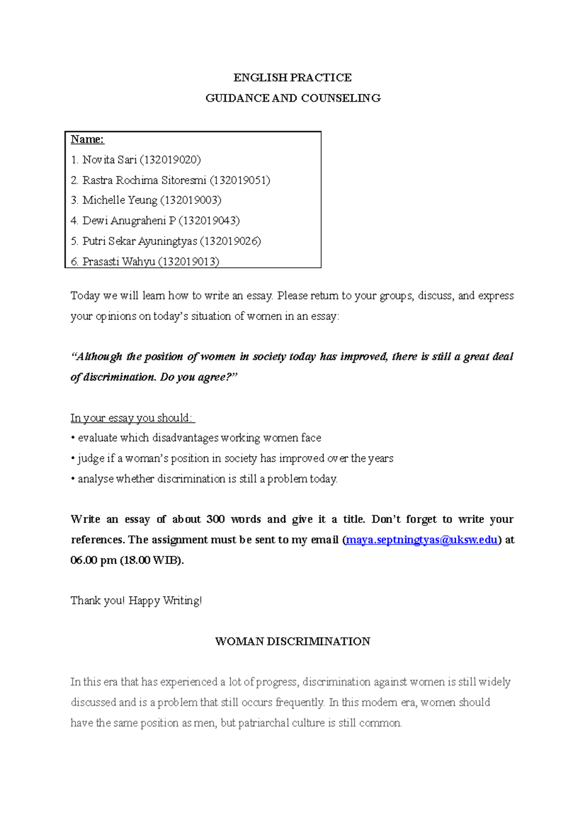 English Writing Practice ENGLISH PRACTICE GUIDANCE AND COUNSELING