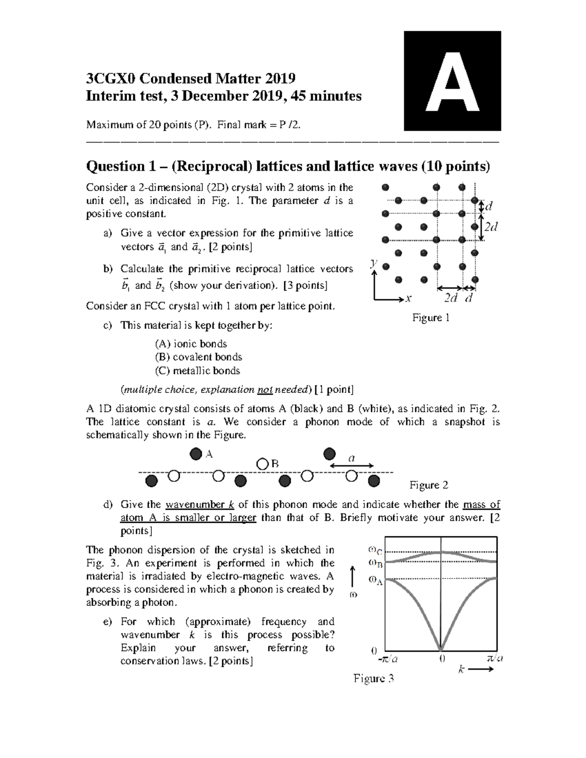 Mock Interim Exam - 3CGX0 Condensed Matter 2019 Interim test, 3 ...