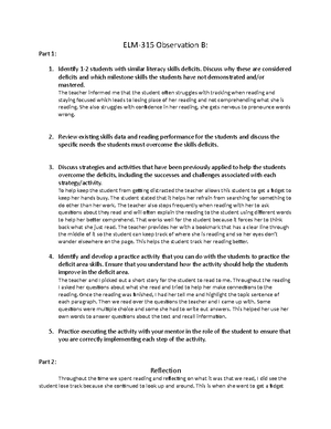 Benchmark ELM-315 - ELM-315 Planning Reading Instruction Directions ...