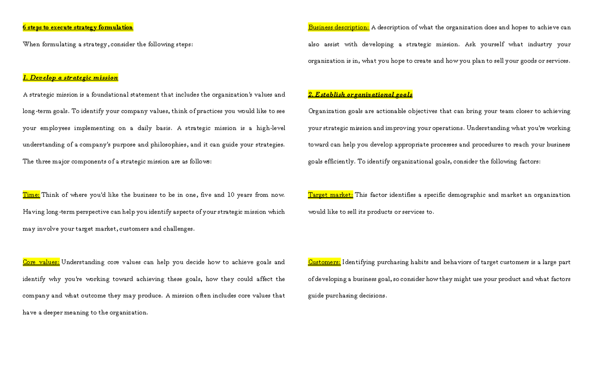 Steps in Formulation of Strategies - 6 steps to execute strategy ...