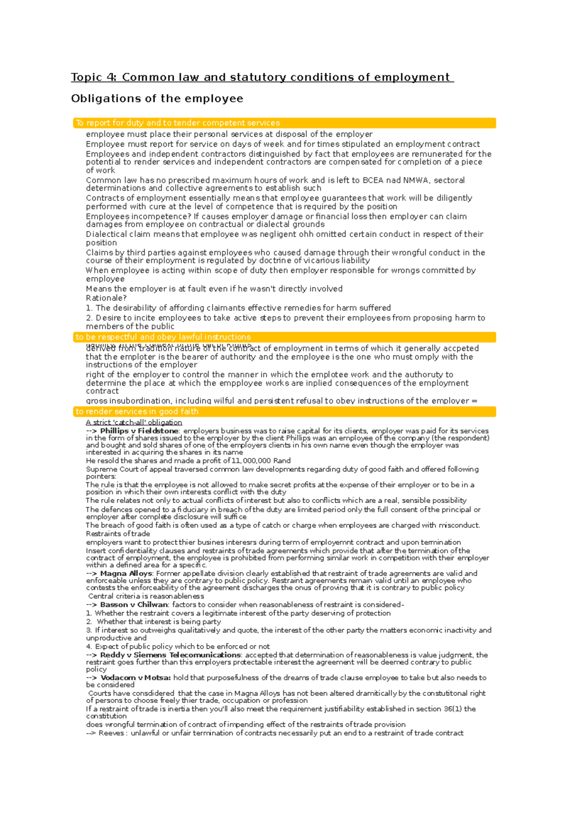 Labour Law Common Law and Statutory Conditions of Employment - Topic 4 ...