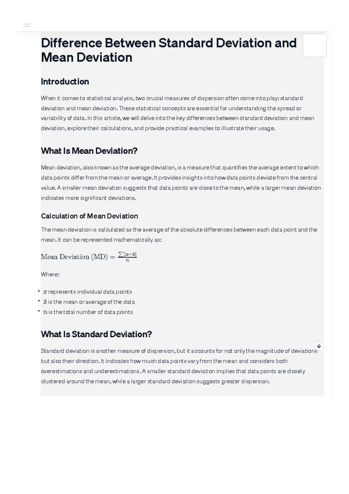 Deviation Measures Mean vs. Standard - Difference Between Standard ...