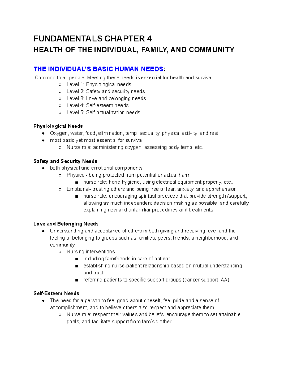 Fundamentals Chapter 4 Notes - FUNDAMENTALS CHAPTER 4 HEALTH OF THE ...