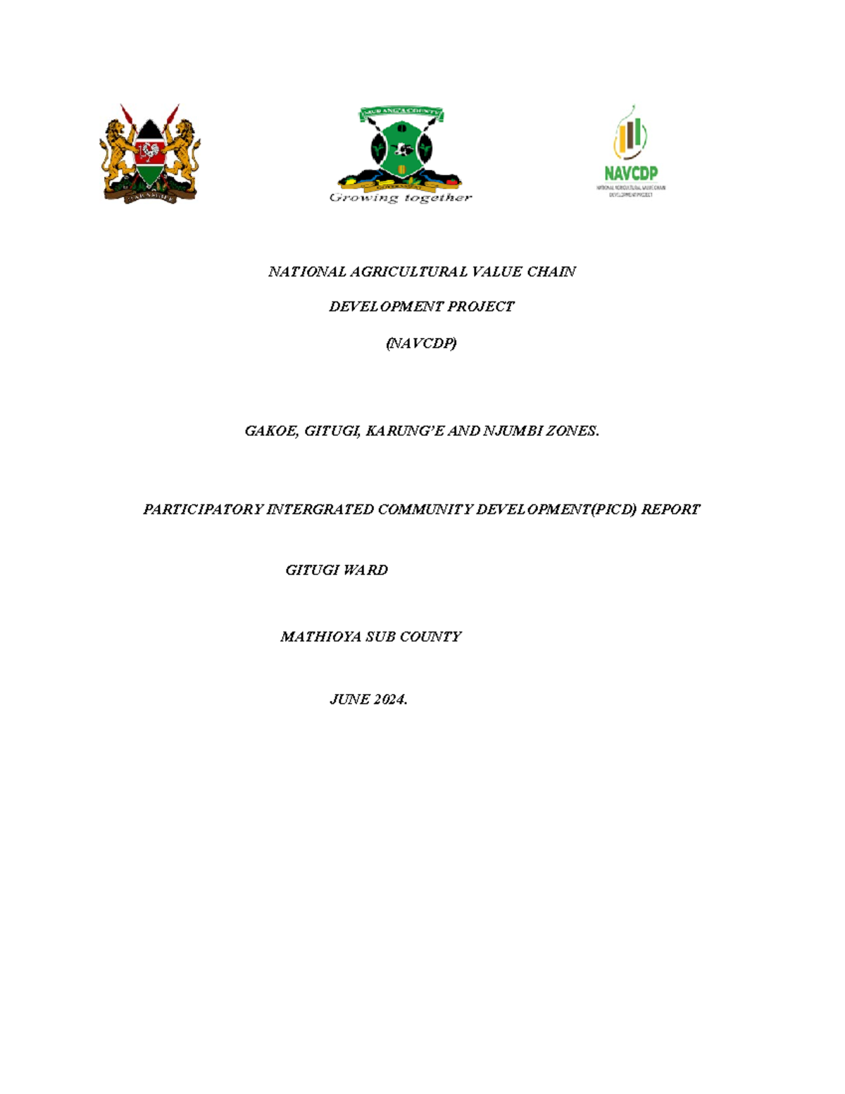 PICD Gitugi 2024 - agri project - NATIONAL AGRICULTURAL VALUE CHAIN ...