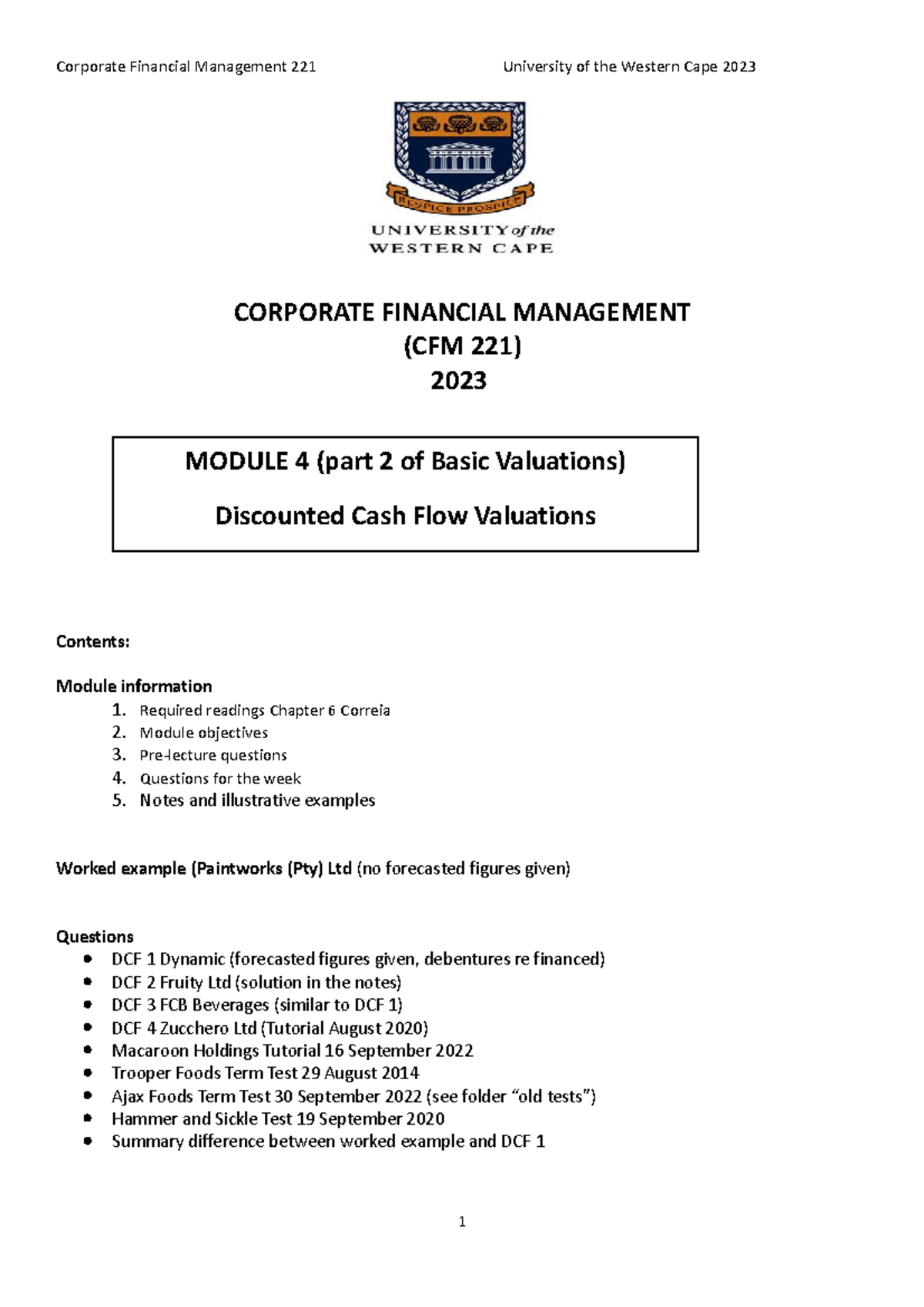 CFM 221 2023 DCF valuations part 2 of basic valuations - CORPORATE ...
