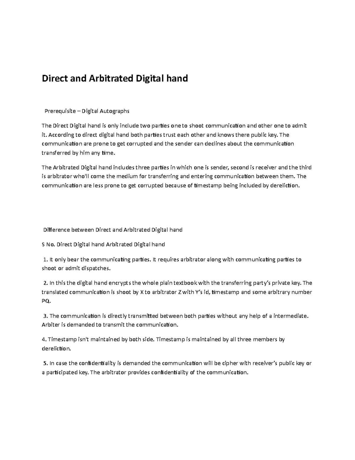 Direct and Arbitrated Digital hand - Direct and Arbitrated Digital hand ...