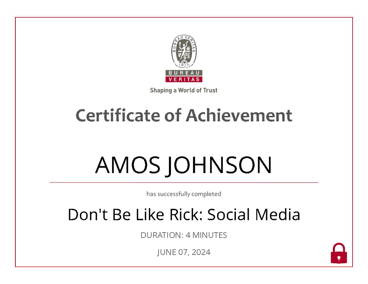 Course Completion Certificate social media risk - cyber awareness ...