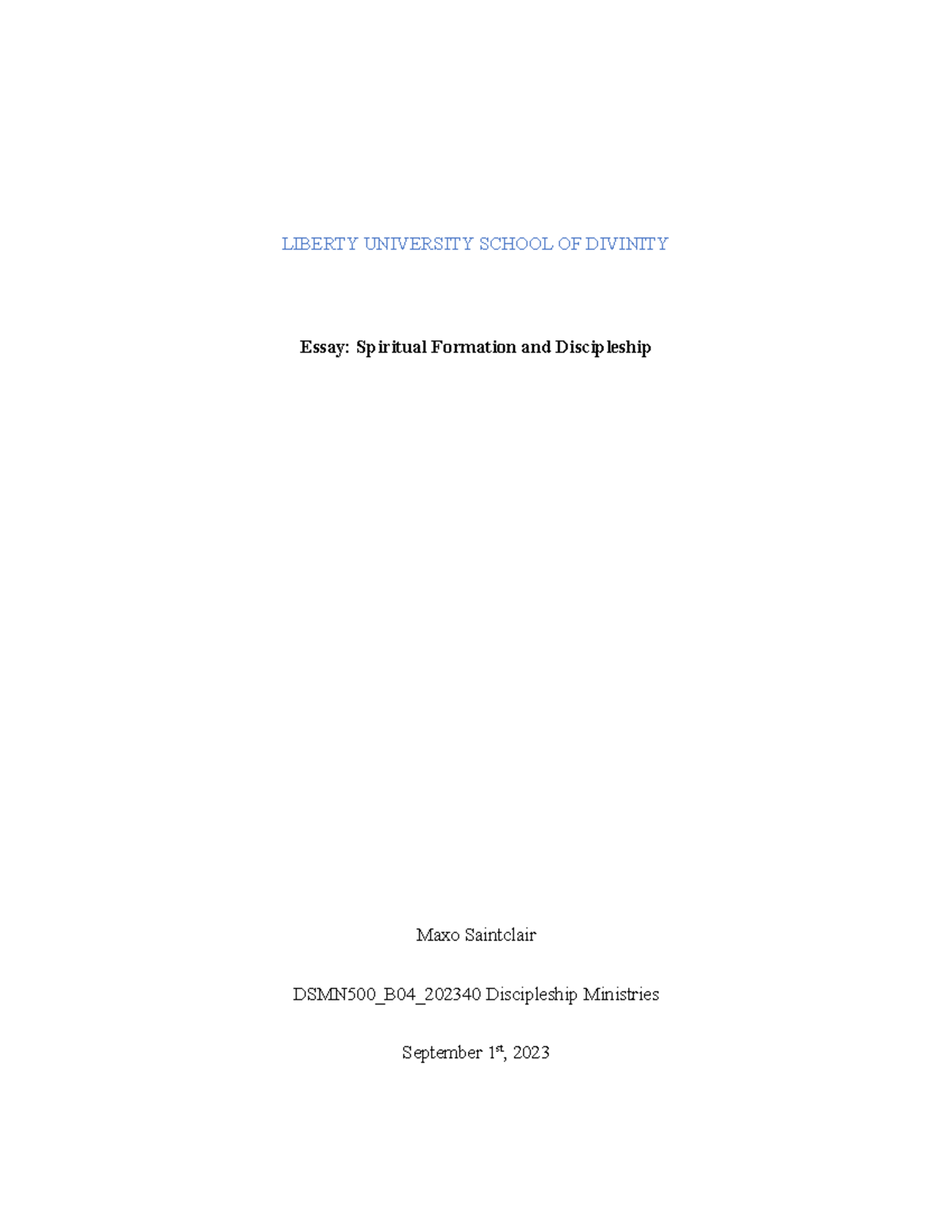 Essay - Spiritual Formation and Discipleship Assignment - LIBERTY ...
