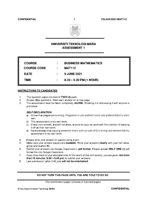 Answer MAT112 Workshop Nov 2019 Session 1 - Business in Mathematics - Studocu