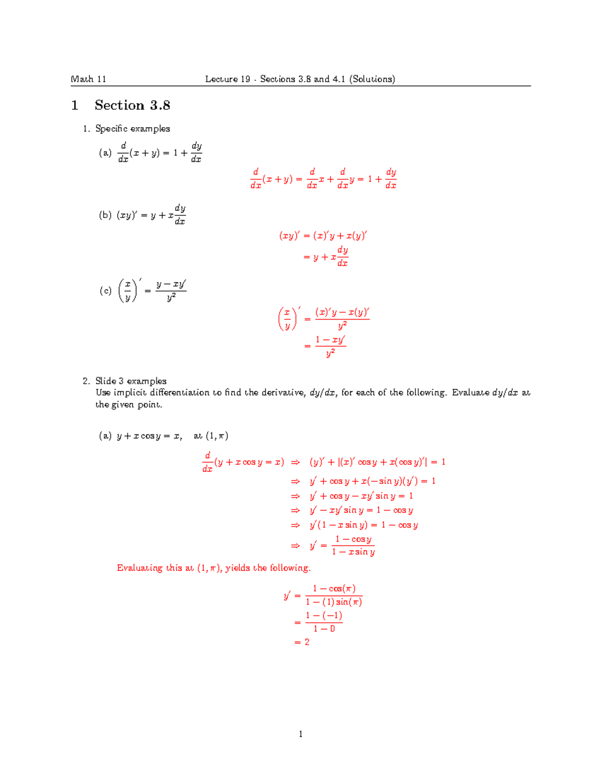 Lecture 19 solutions - Math 11 Lecture 19 - Sections 3 and 4 (Solutions ...