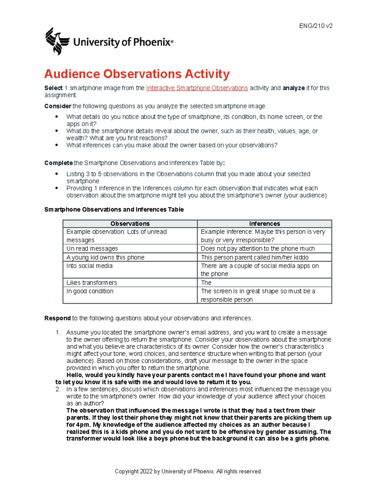 Eng210 v2 wk1 audience observations activity - ENG/210 v Audience ...