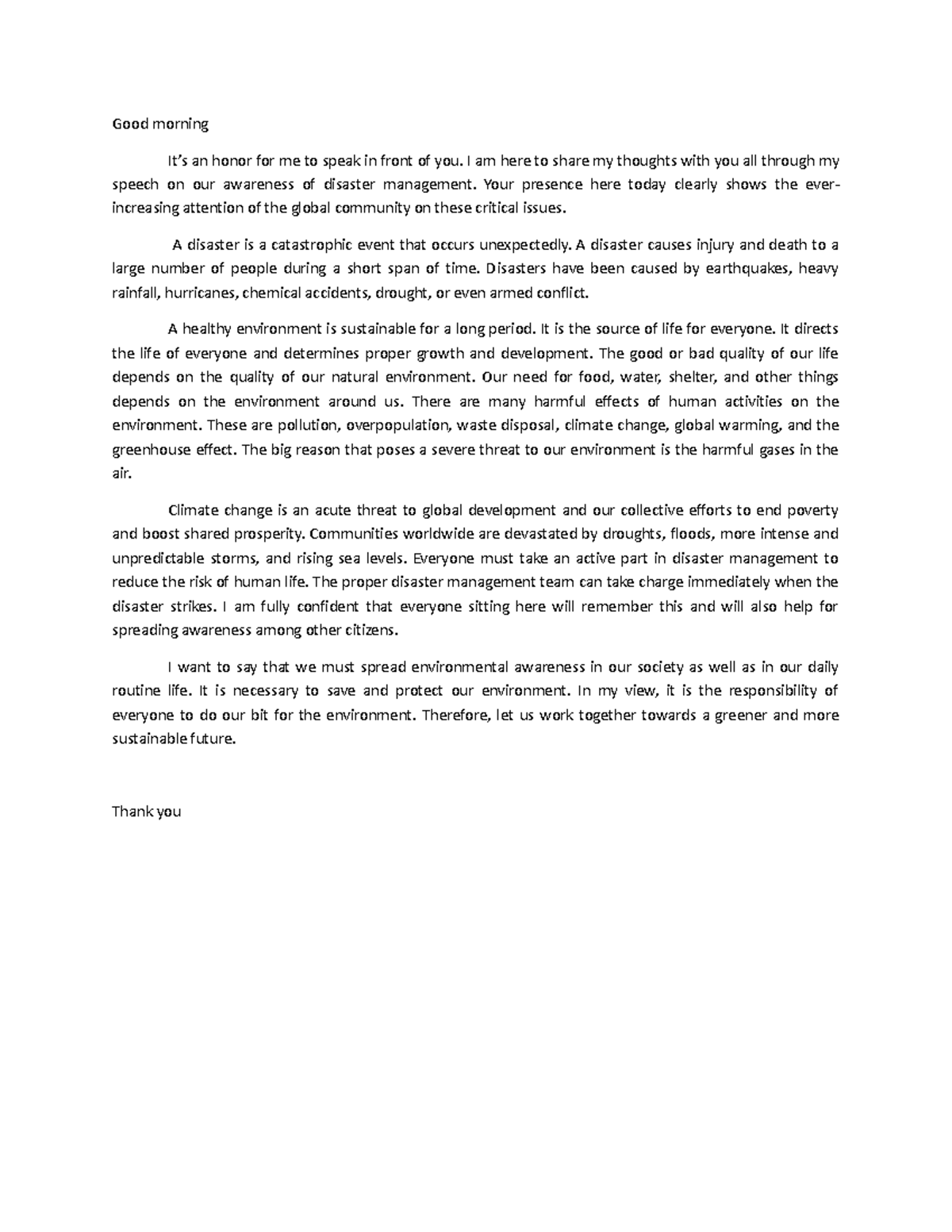 Speech-DRRR - About a speech for DRRR - Good morning It’s an honor for ...