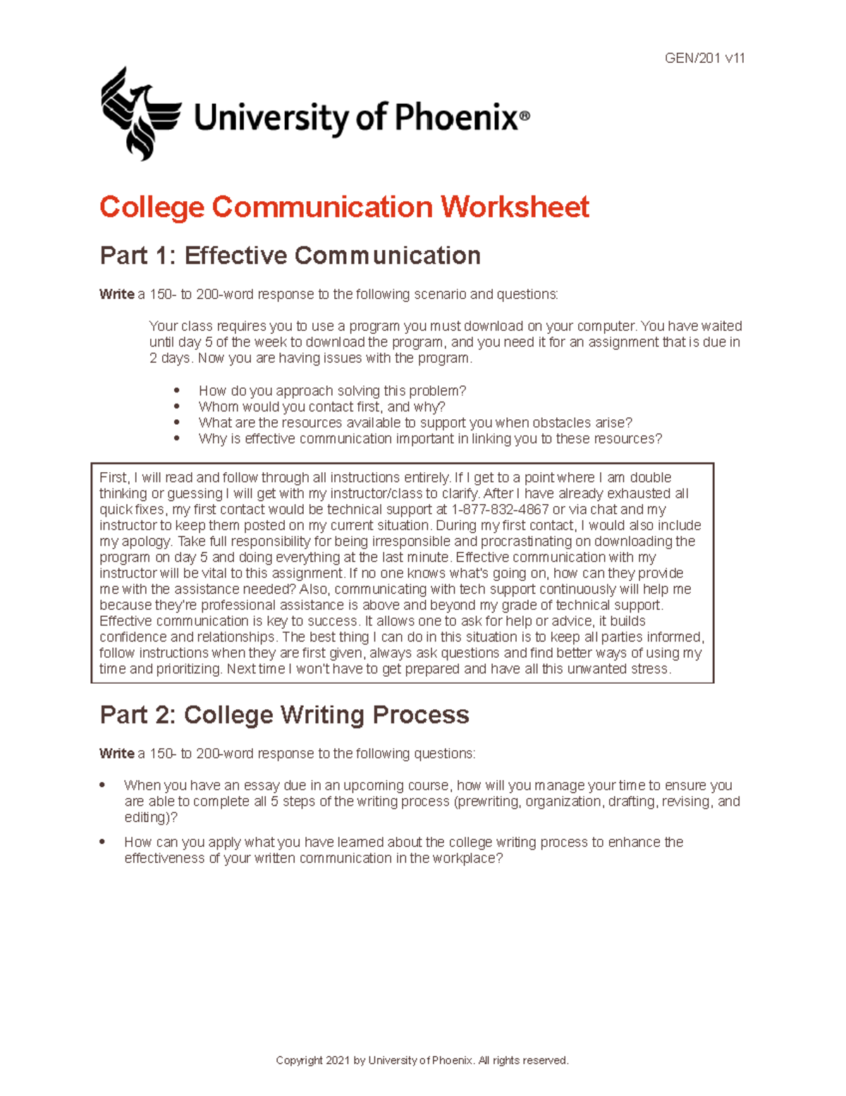 Gen201 v11 new wk3 college communication worksheet - GEN/201 v College ...