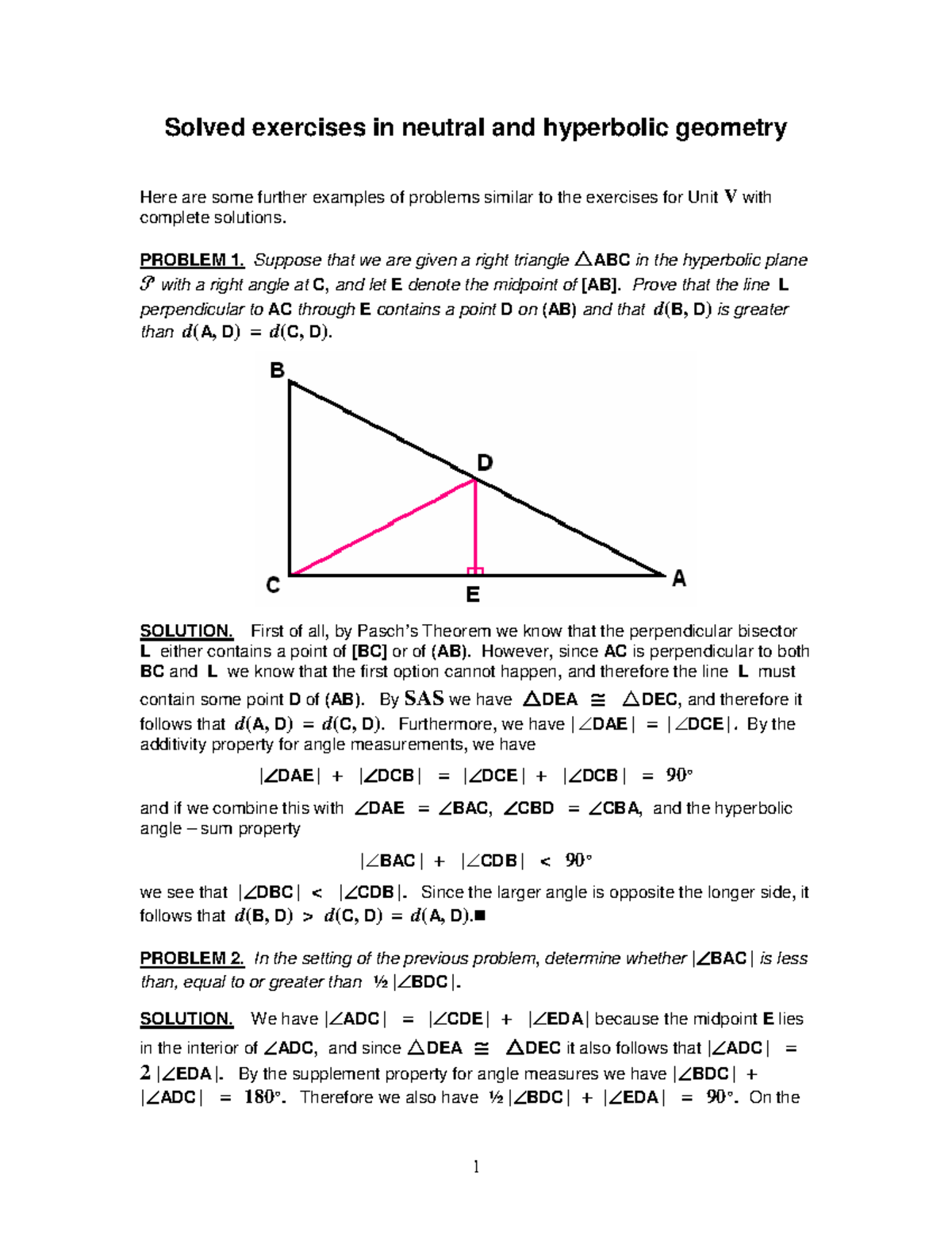 Geometrynotes 5binsert 1 - 1 Solved exercises in neutral and hyperbolic ...