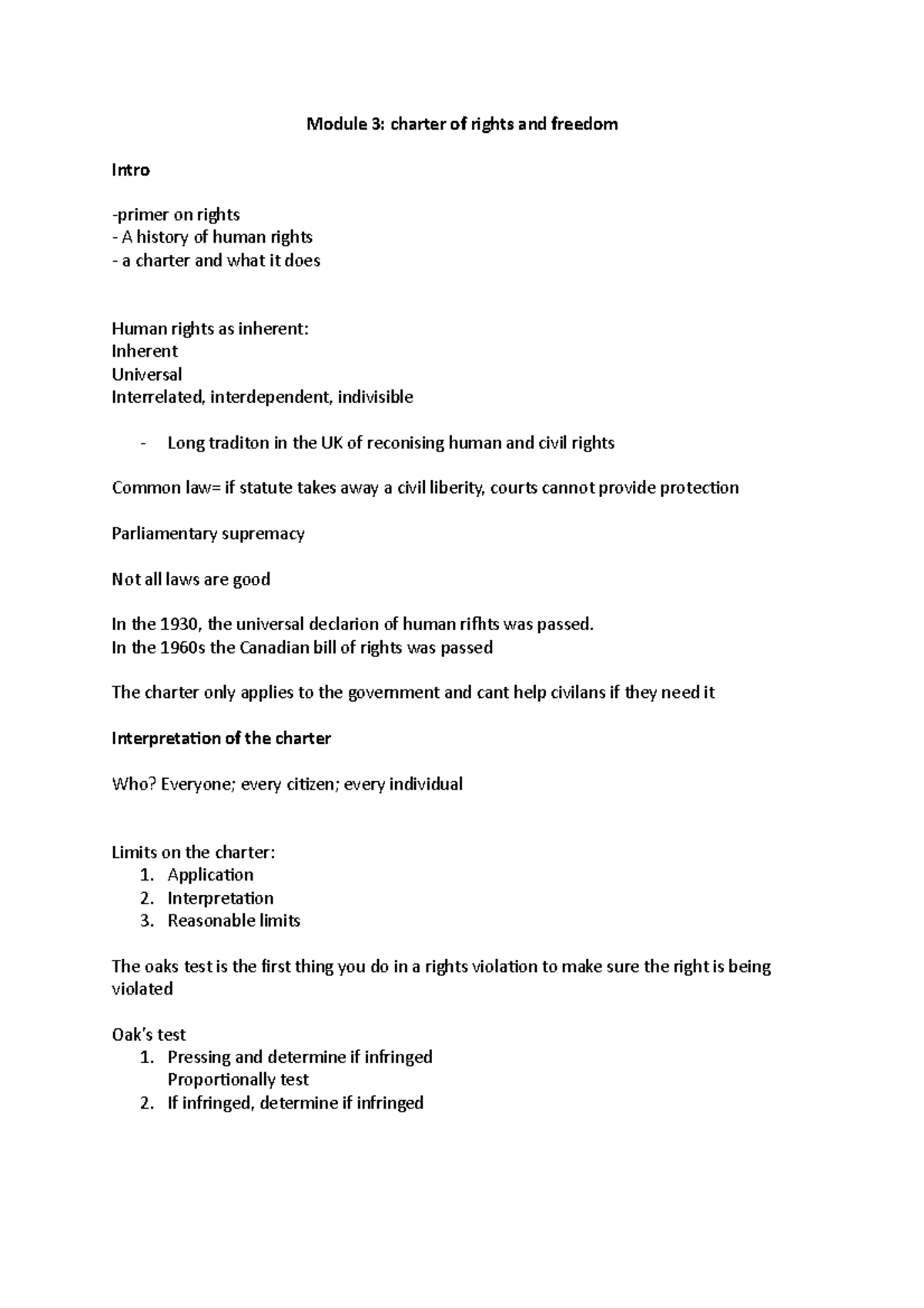Law notes 3 - Module 3: charter of rights and freedom Intro -primer on ...