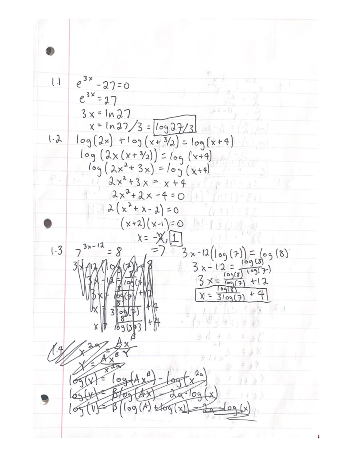 Econ Pset 1 Problem Set 1 E3x 27 0 E3x 27 3x 1n27 X 1n27 3 10927 3 1 Log 2x Log X 3 2