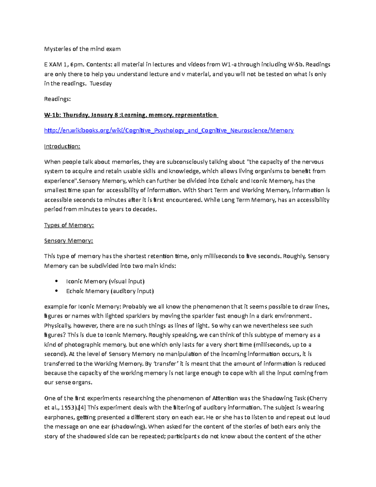Summary - most readings for the year - Mysteries of the mind exam E XAM ...