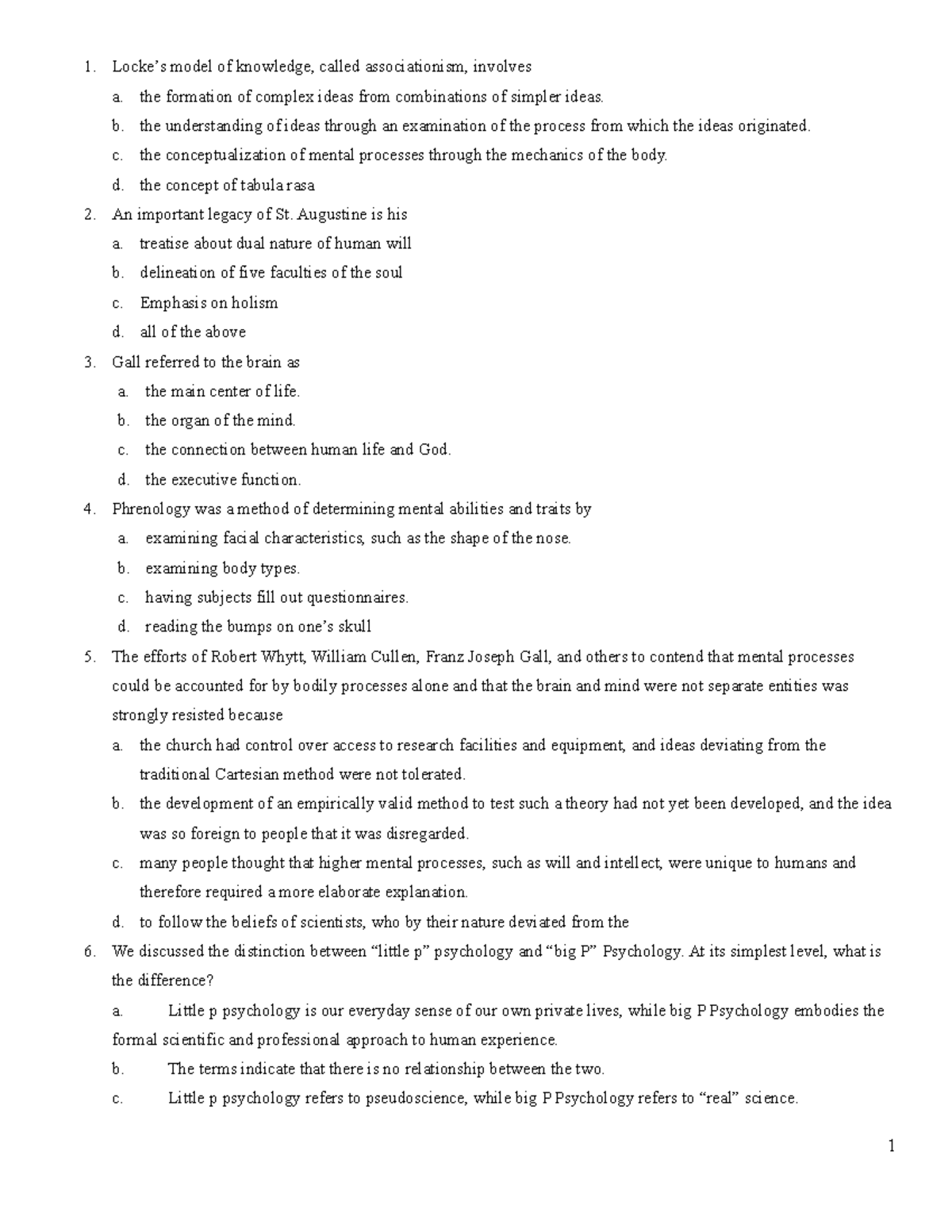 Practice exam 1 2017, questions and answers - 1. Locke’s model of ...