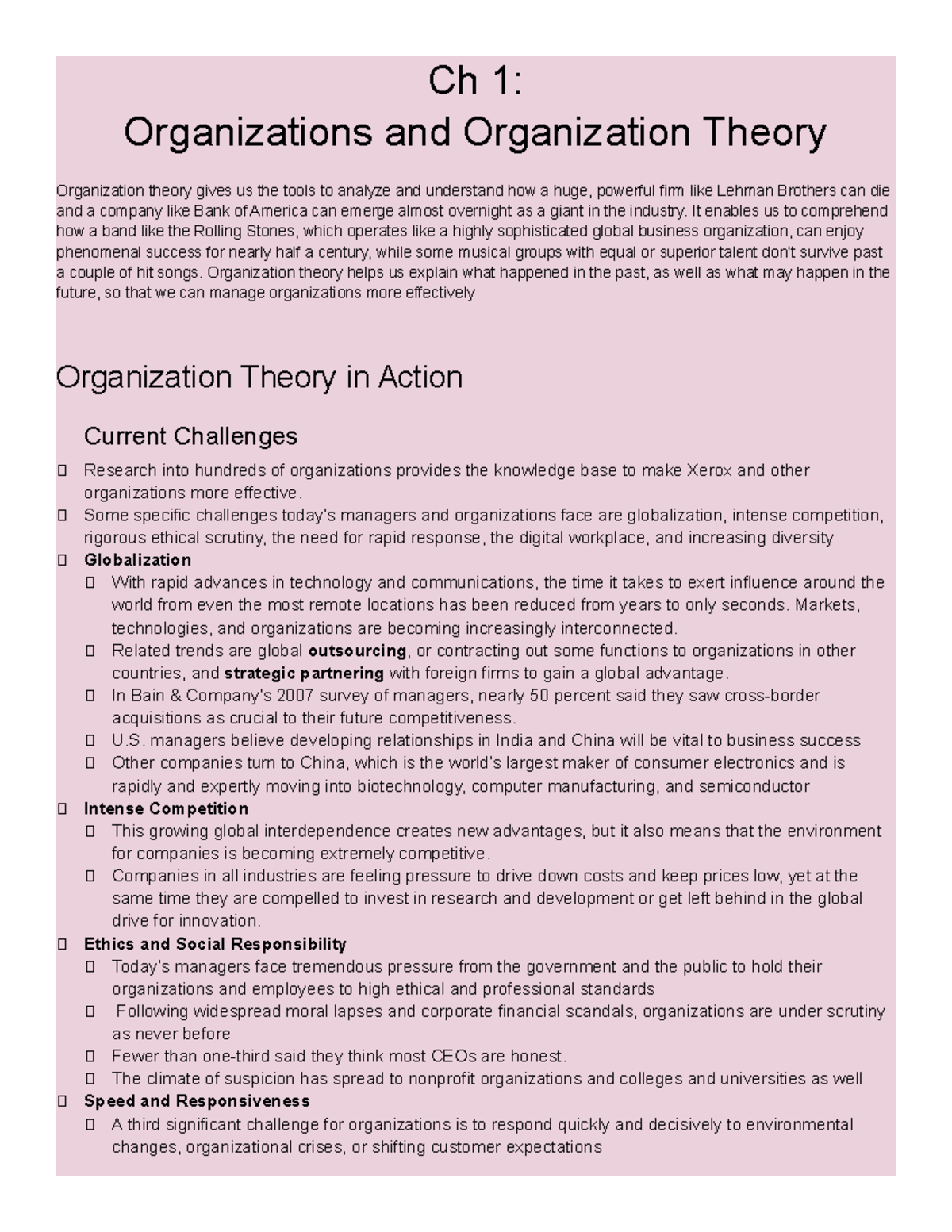 Ch 1 Organizations and Organization Theory - Ch 1: Organizations and ...