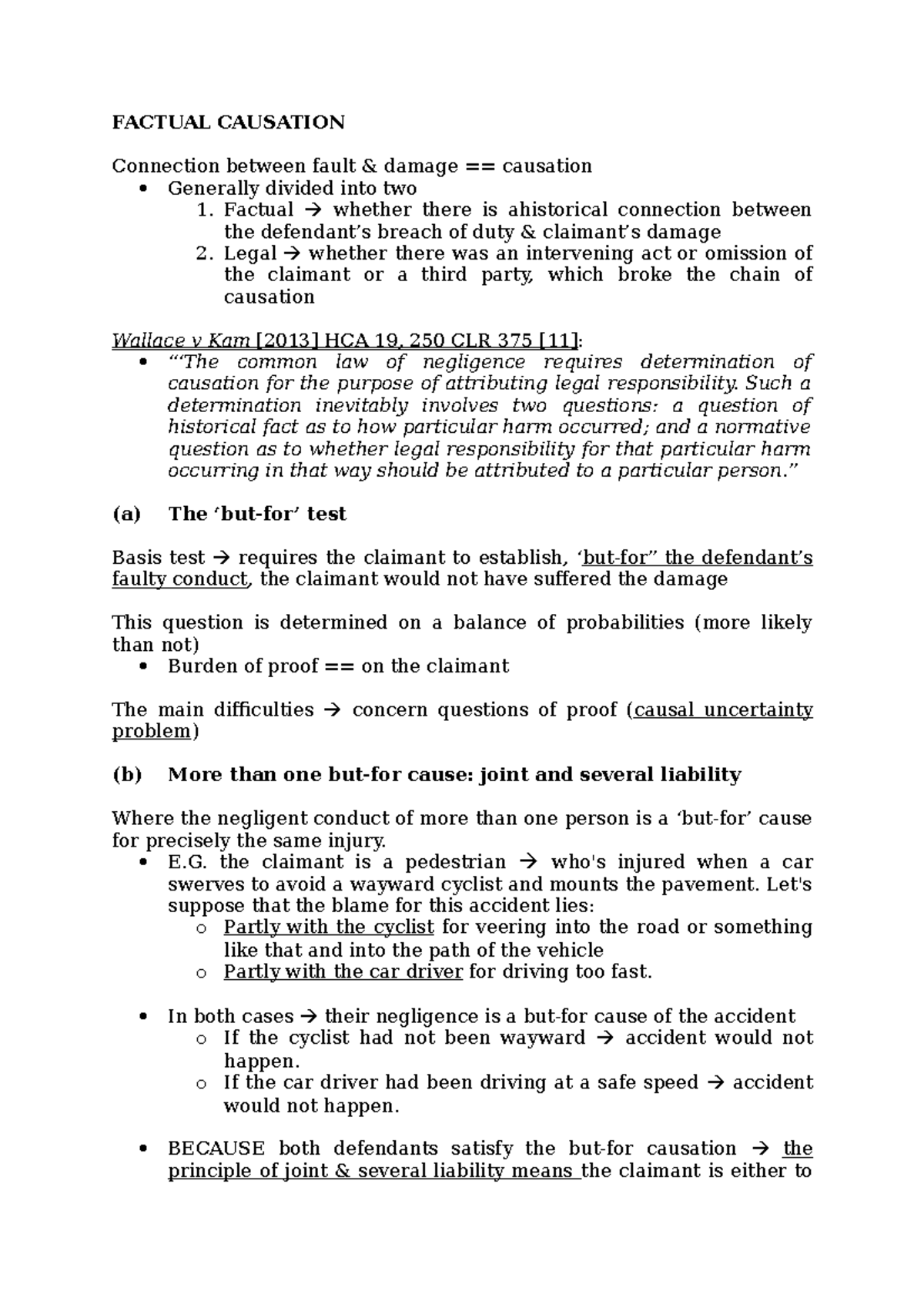 Factual Causation - negligence - FACTUAL CAUSATION Connection between ...