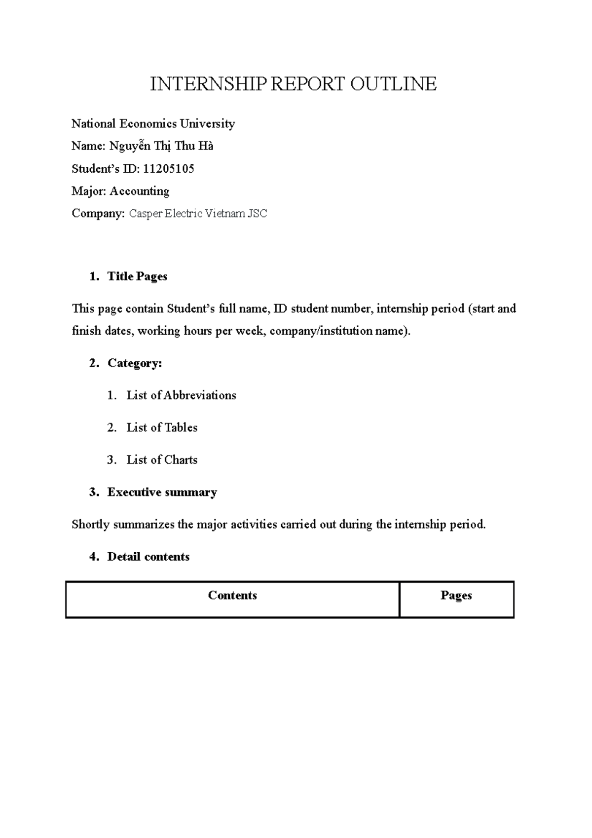Internship Report Outline - INTERNSHIP REPORT OUTLINE National ...