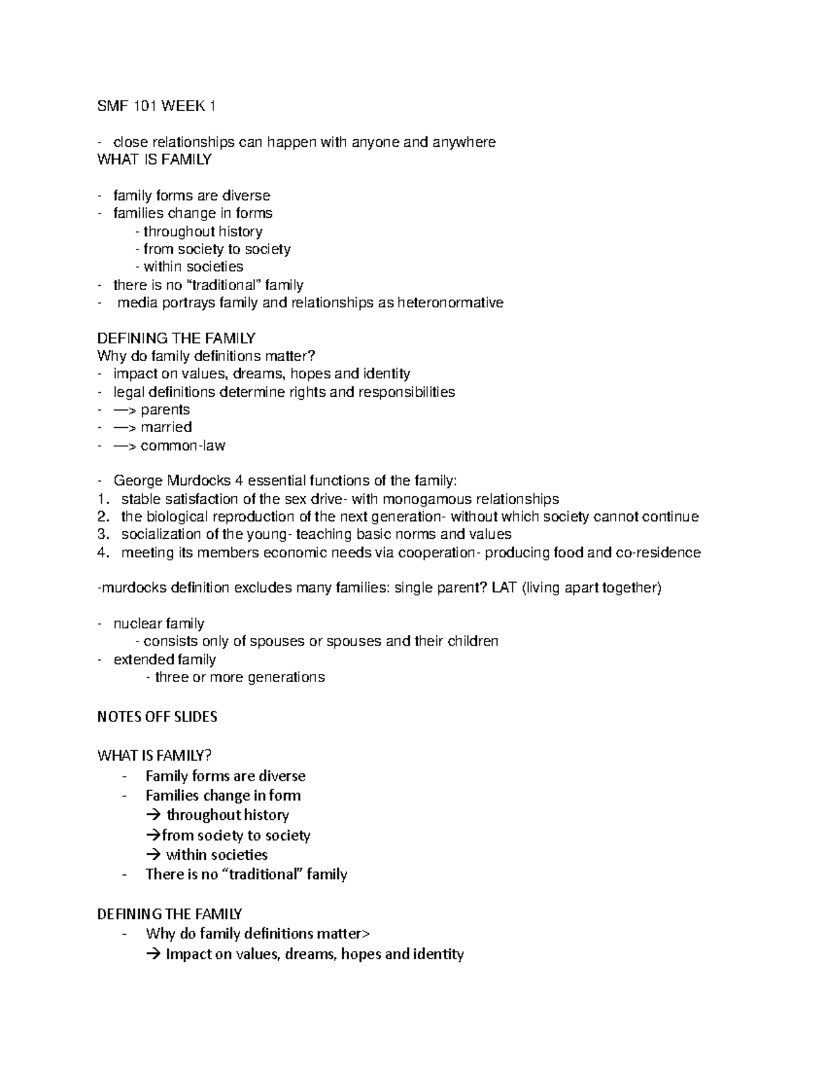 smf 101 WEEK 1 lecture notes - SMF 101 WEEK 1 - close relationships can ...