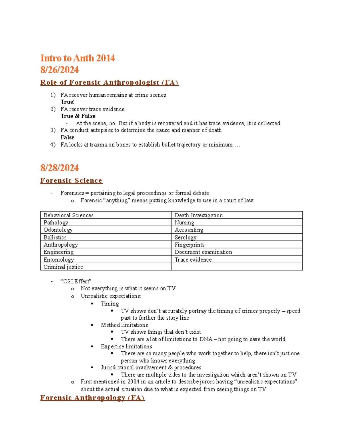 Anth 2014 Lecture Notes From The Fall Semester In Intro To Forensic Anthropology Intro To