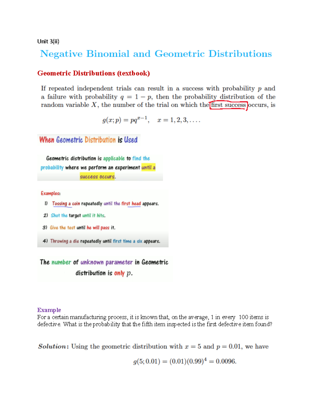 Unit 3 ii Geometric and negative B.D - Unit 3(ii) Geometric ...