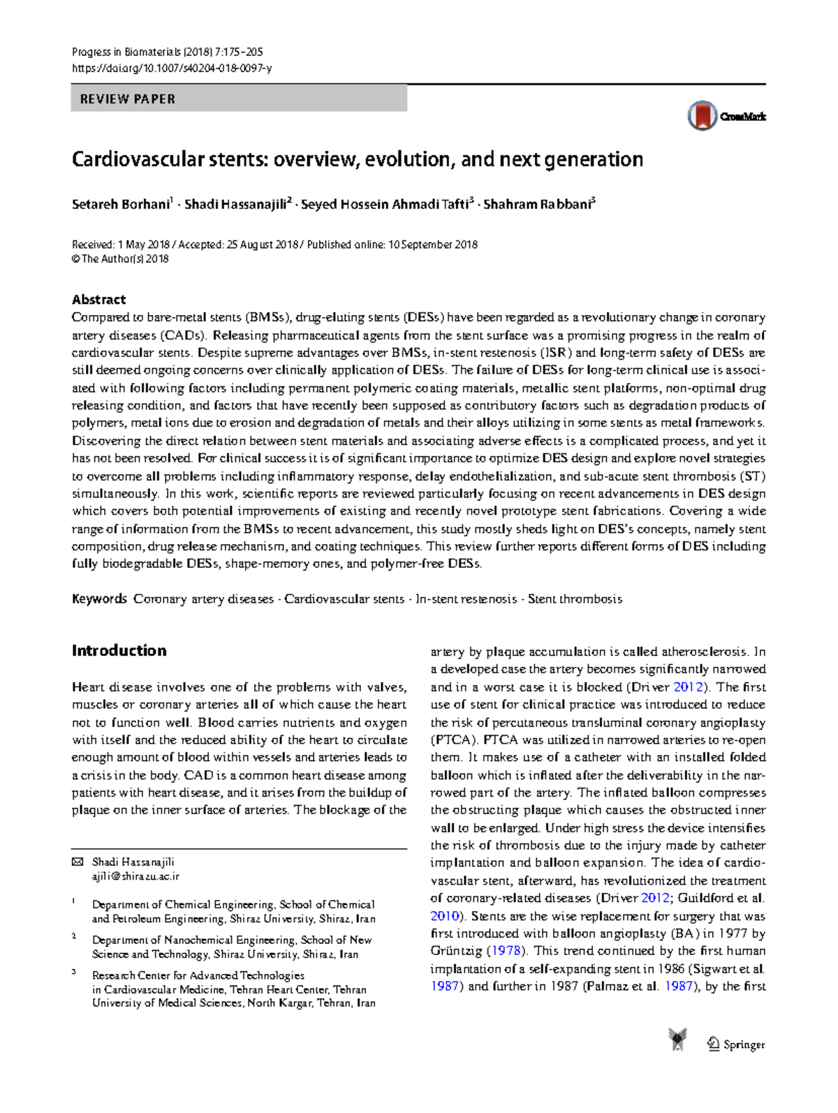 Cardiovascular stents overview evolution and next generation - Vol ...