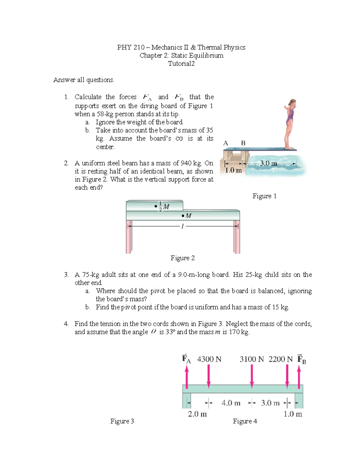 PHY210 Tutorial 2 - Static Equilibrium - PHY 210 – Mechanics II ...