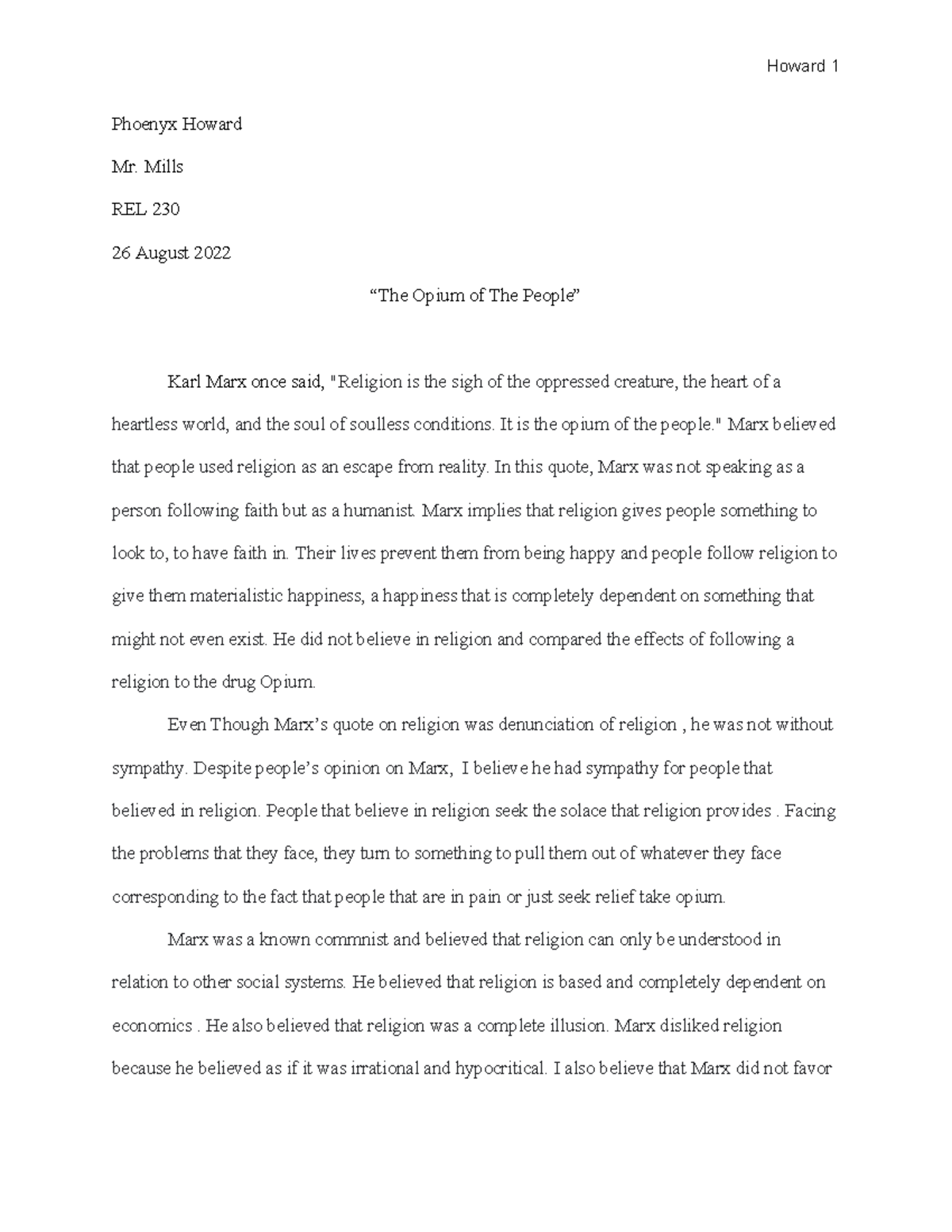 The Opium of The People - Define "Religion" in your own words. - Howard ...