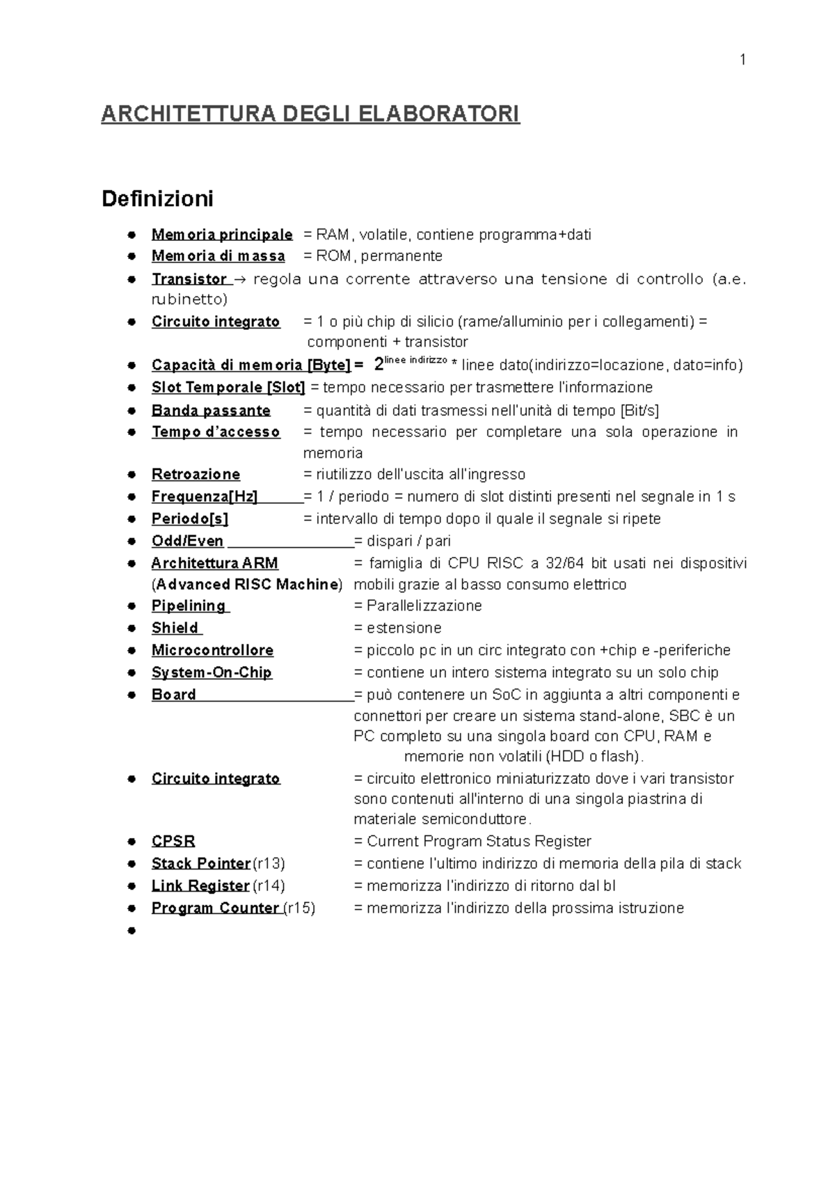 Riassunto Teoria Architettura degli Elaboratori - ARCHITETTURA DEGLI ...