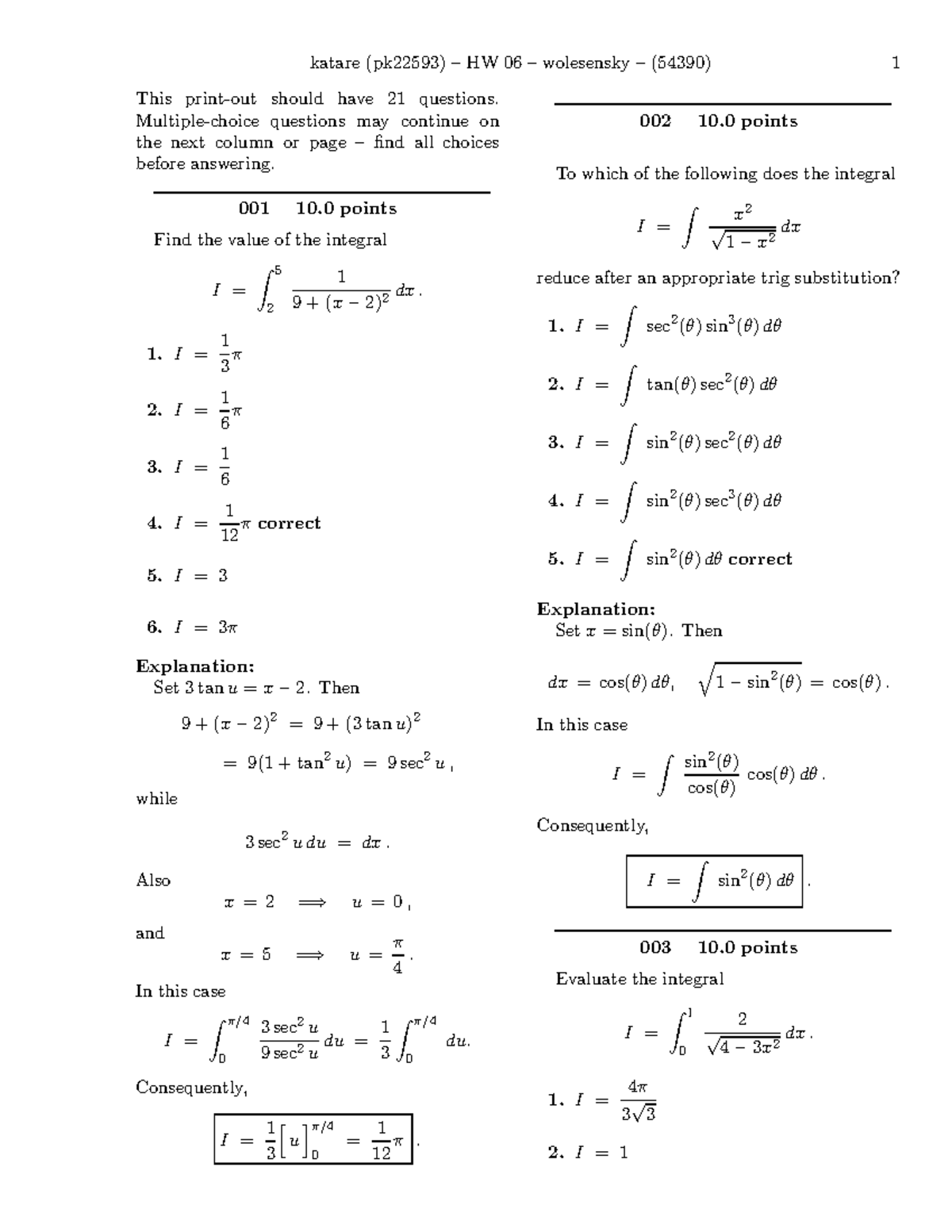 HW 06-solutions - Integral calc hw 6 with solutions and explanation ...