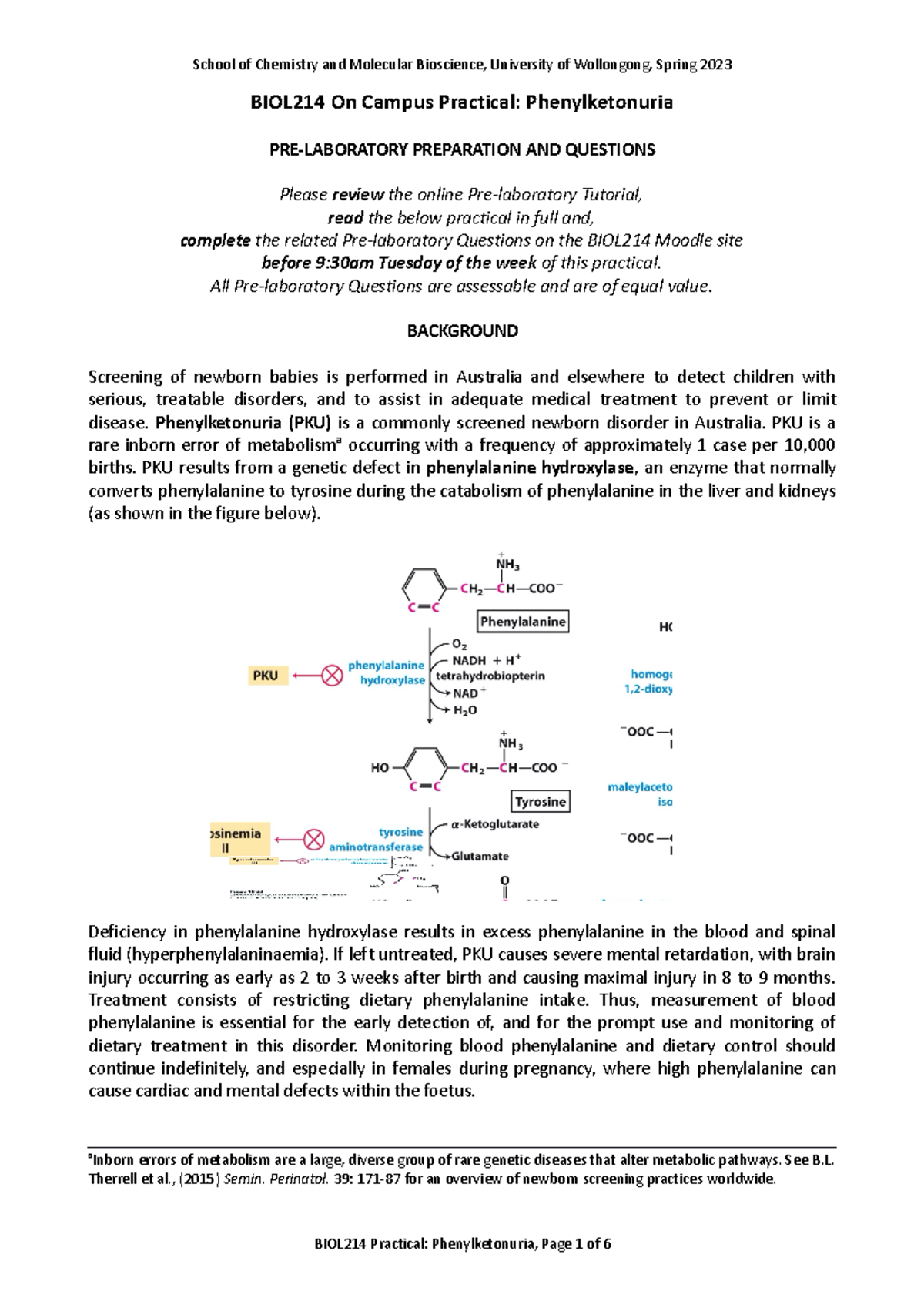 BIOL214 Practical PKU - BIOL214 On Campus Practical: Phenylketonuria ...