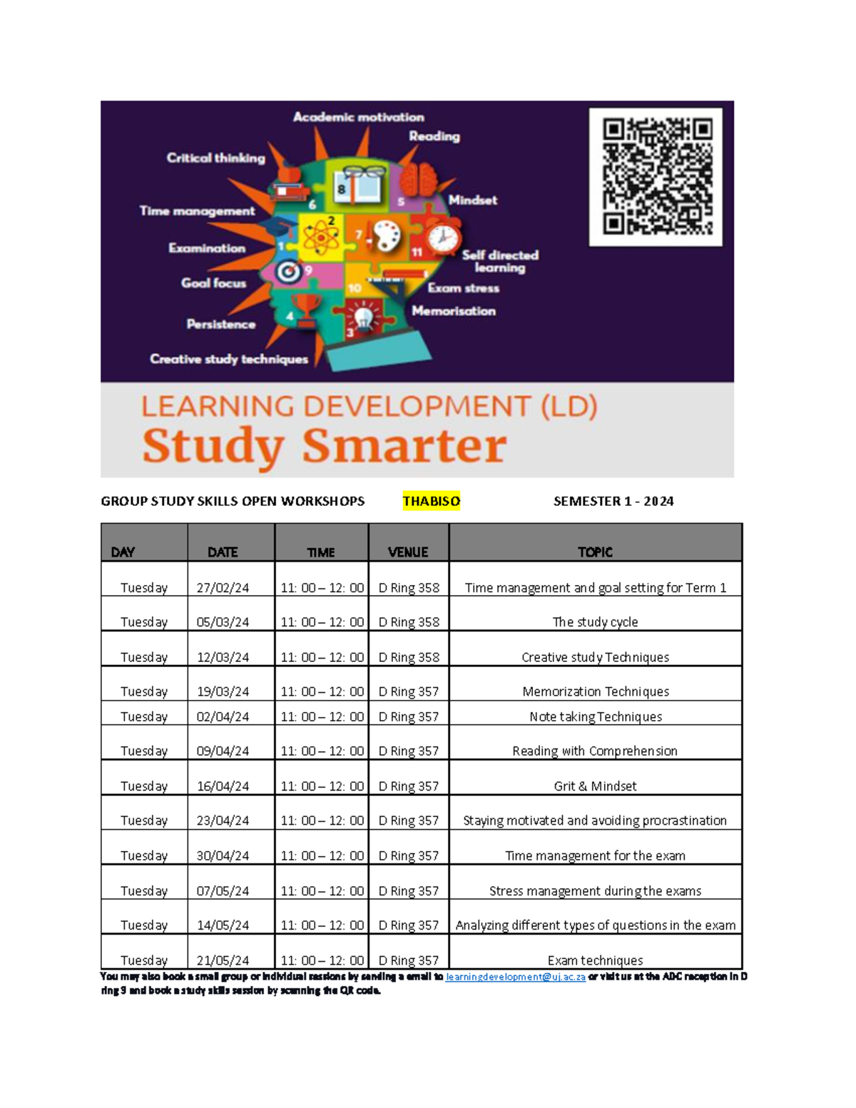 Learner Development Workshops 2024 - GROUP STUDY SKILLS OPEN WORKSHOPS ...