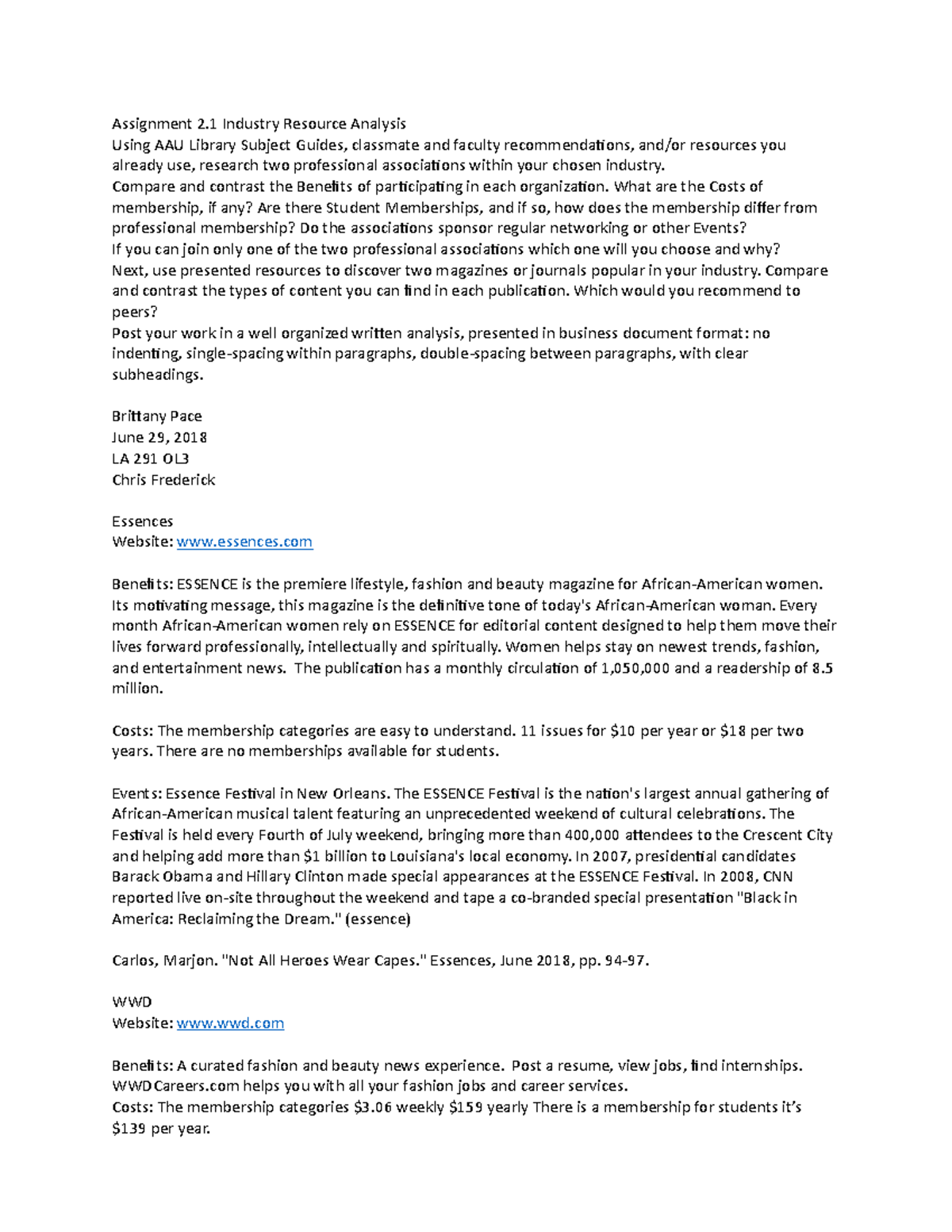 Assignment 2.1 Industry Resource Analysis - Assignment 2 Industry ...